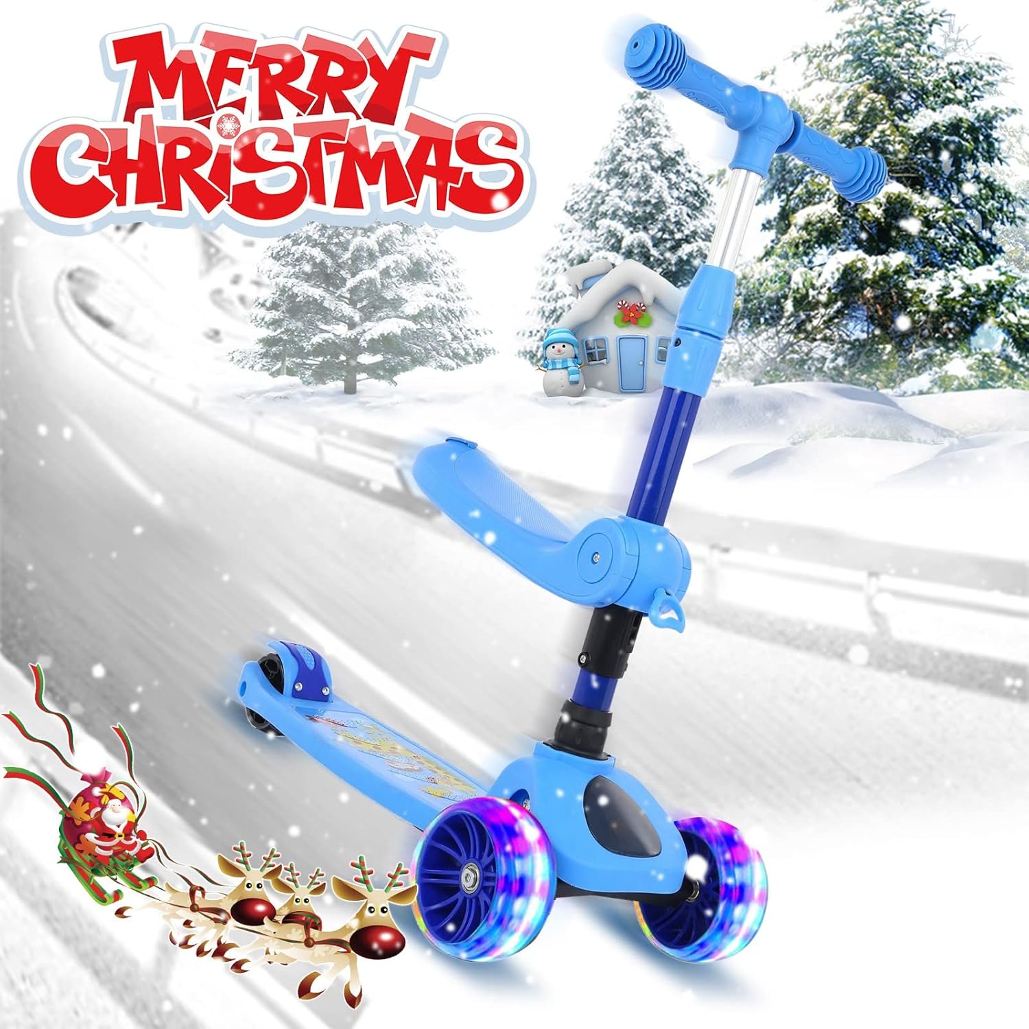 Buy 3 Wheeled Kick Scooter for Kids with Wheel Led Lights and Foldable ...