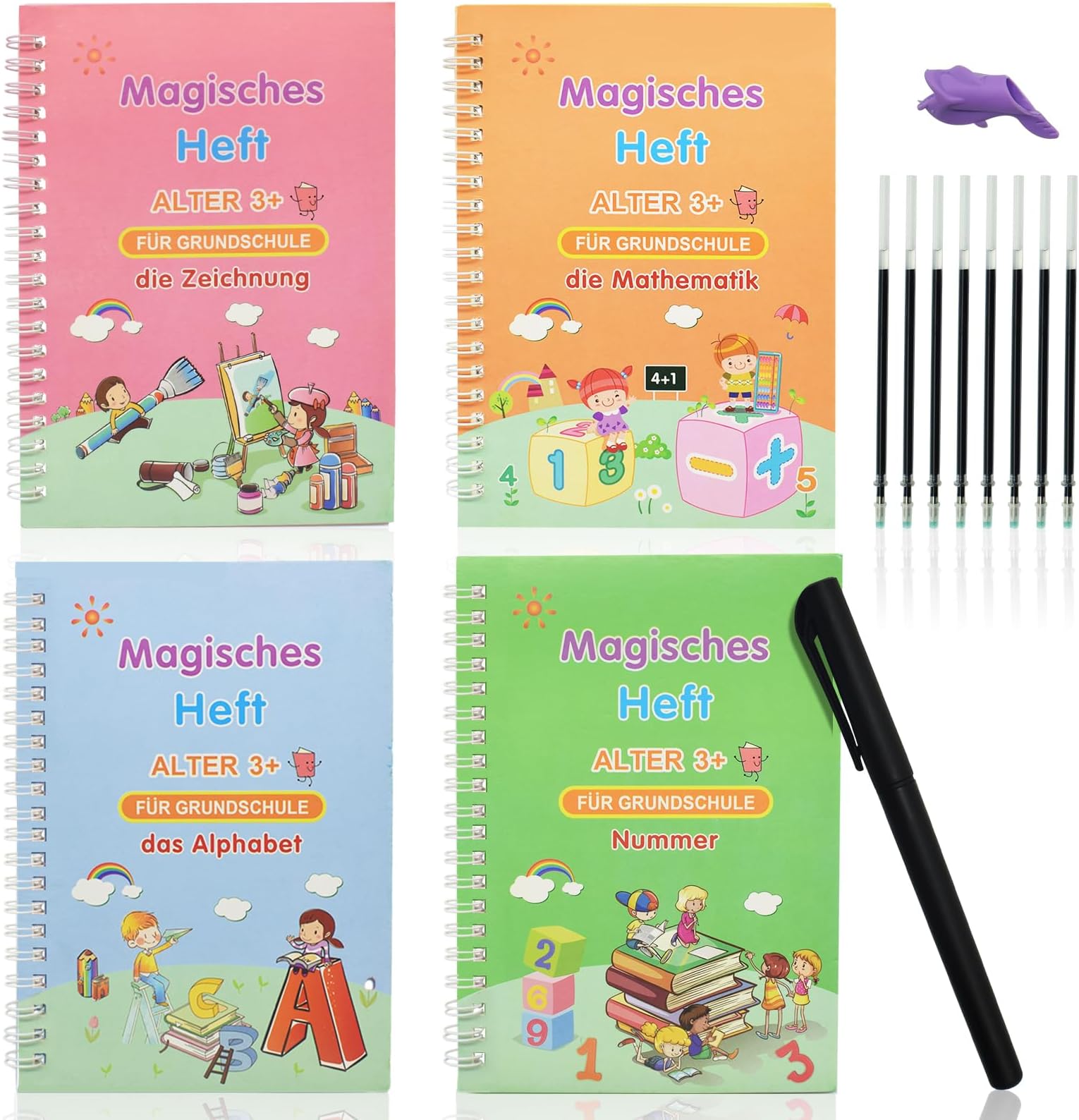 QianShouYan 4 Stück Deutsch Magisches Heft, übungsheft mit Stift ...