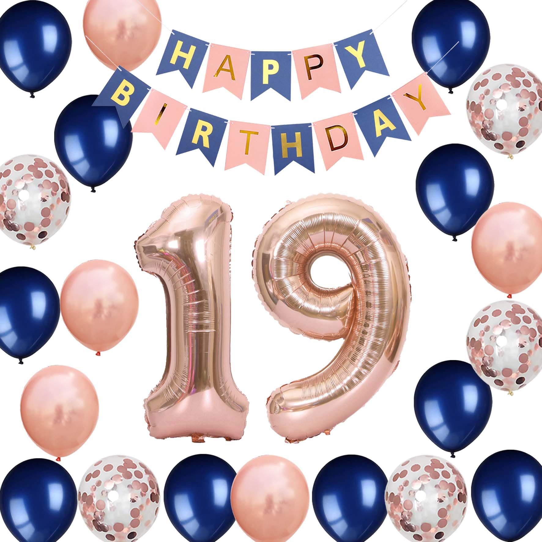 Amazon.com: 19th Birthday Party Decorations Navy Blue Rose Gold for ...