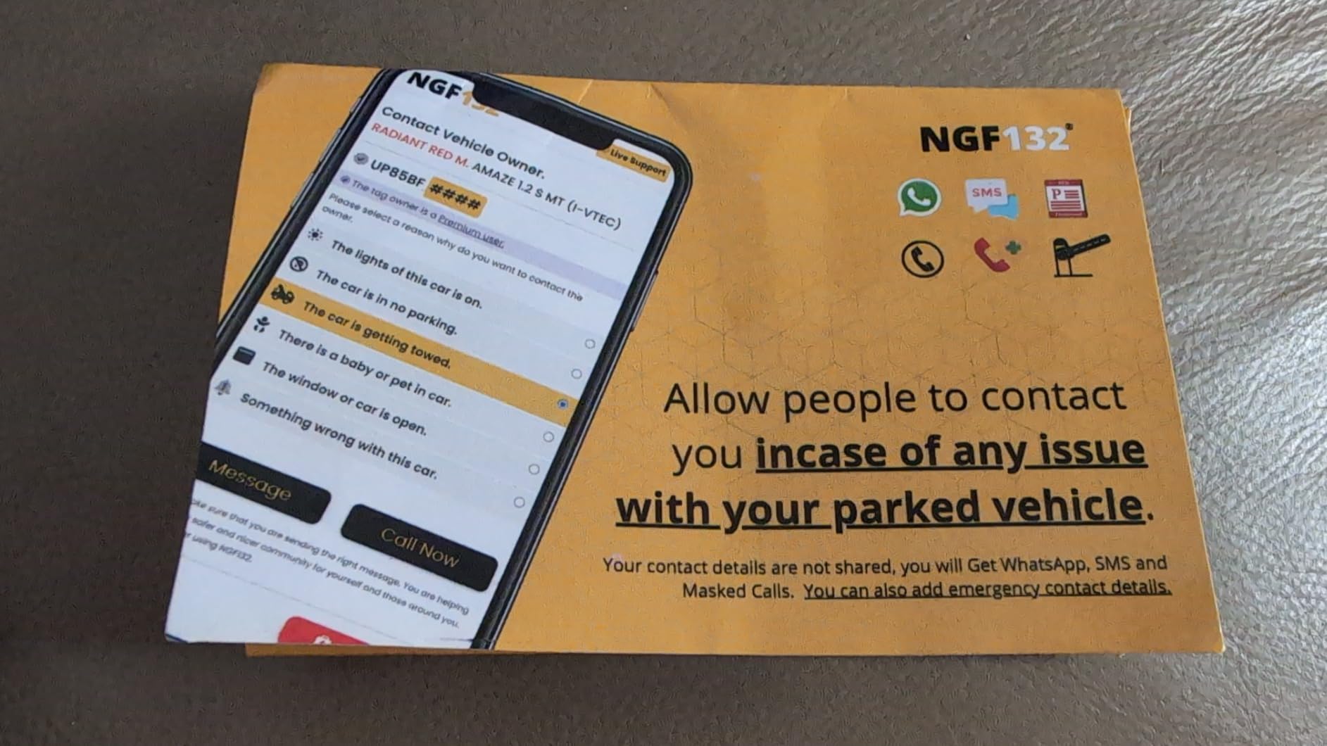(Pack of 2 Car Tags) NGF132 Contact Stickers for Car and Bike Owners ...