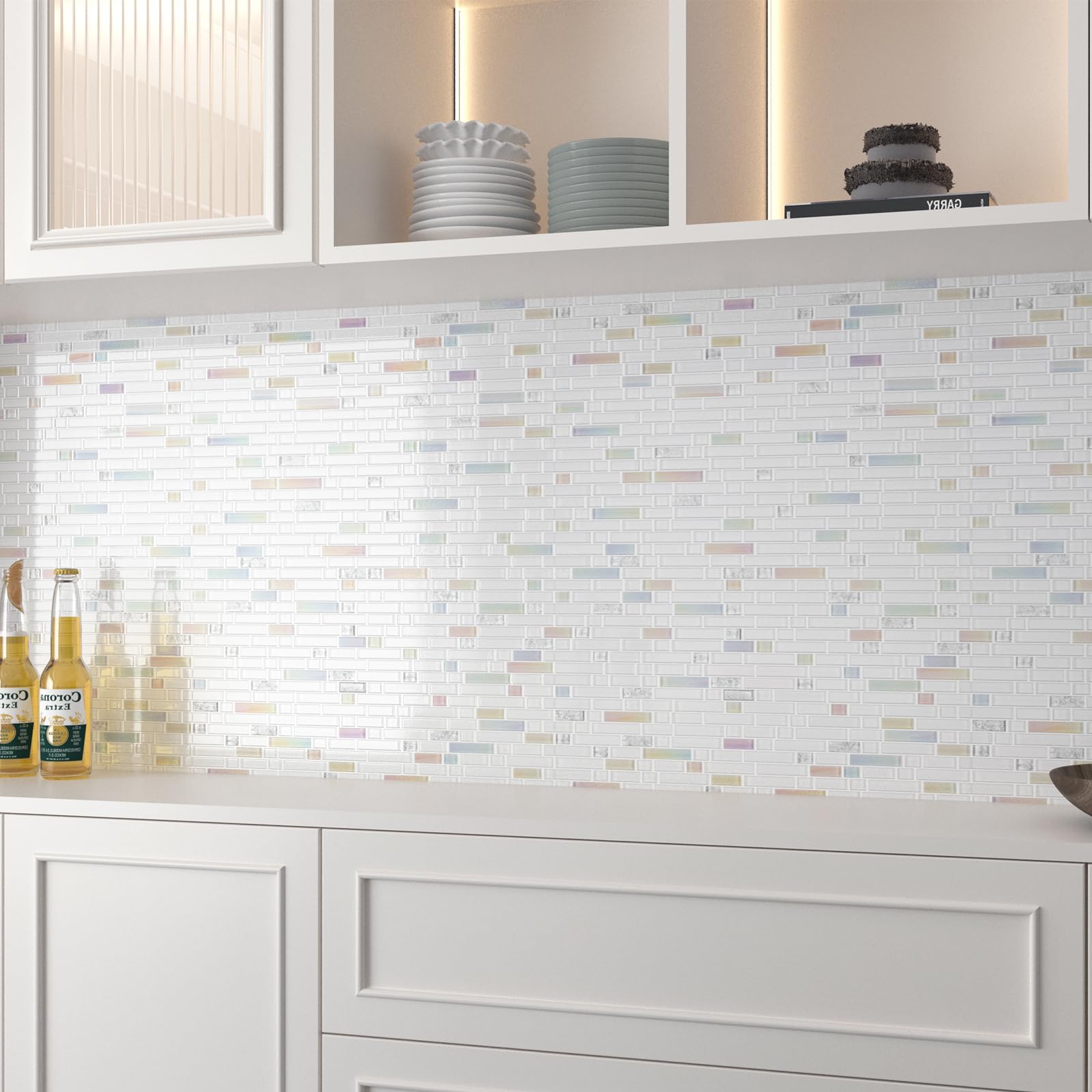 Linear Mosaic Tile Backsplash