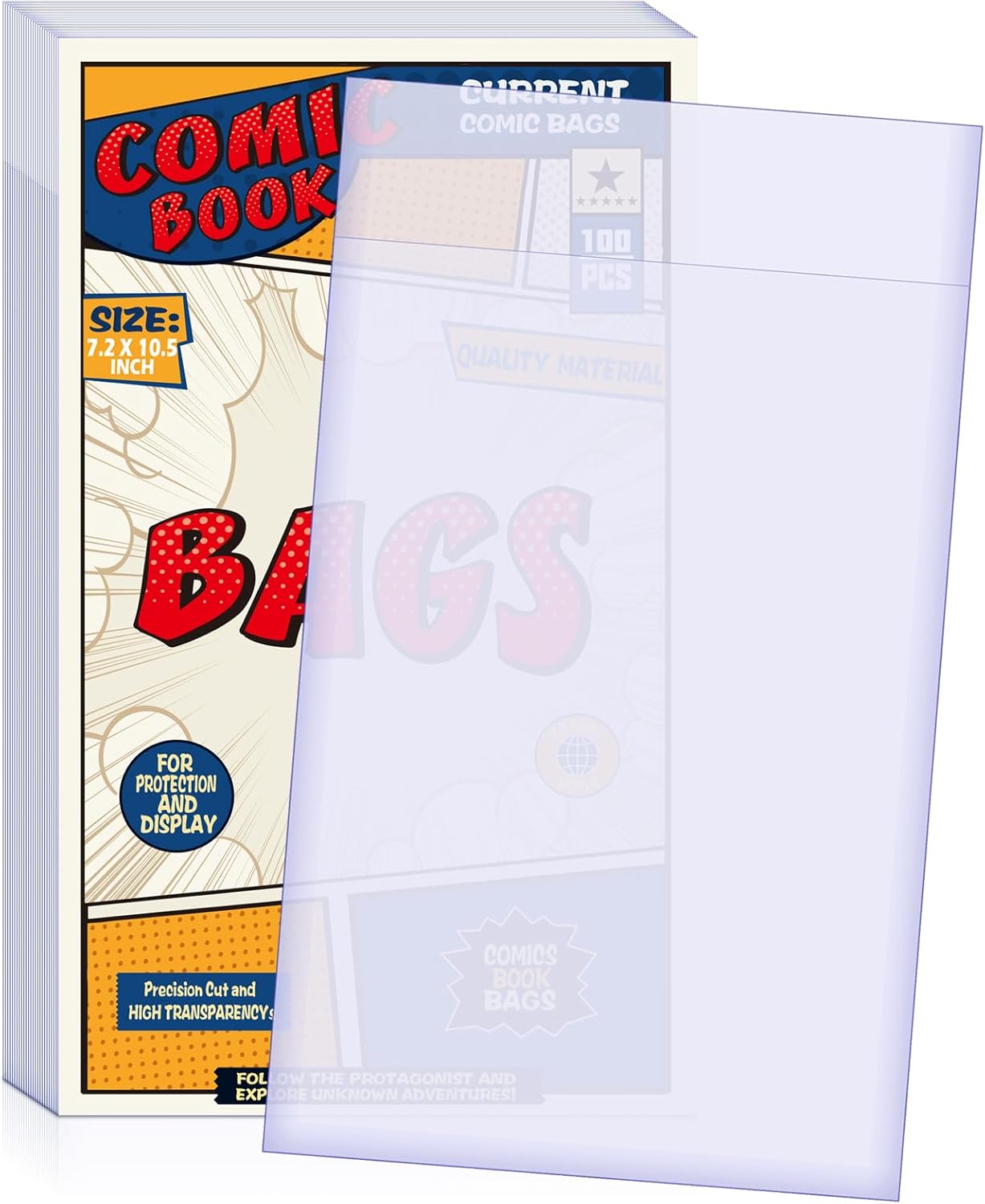 100 Count Comic Book Bags, Current Size Comic Bags 7.2 X 10.5 inch ...