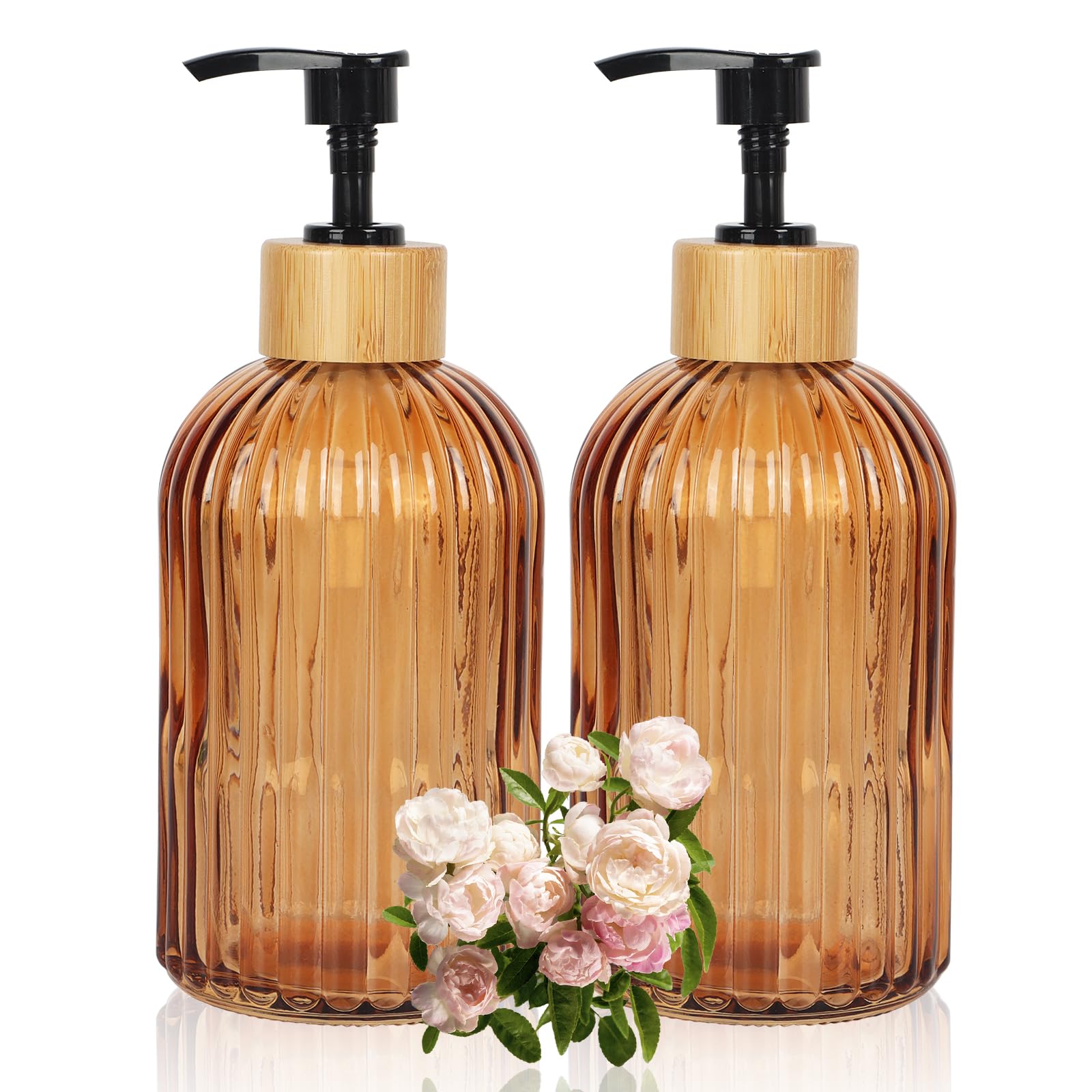 Amazon.com: Ulable Amber Glass Soap Dispenser with Pump, 2 Pack 13.5oz ...