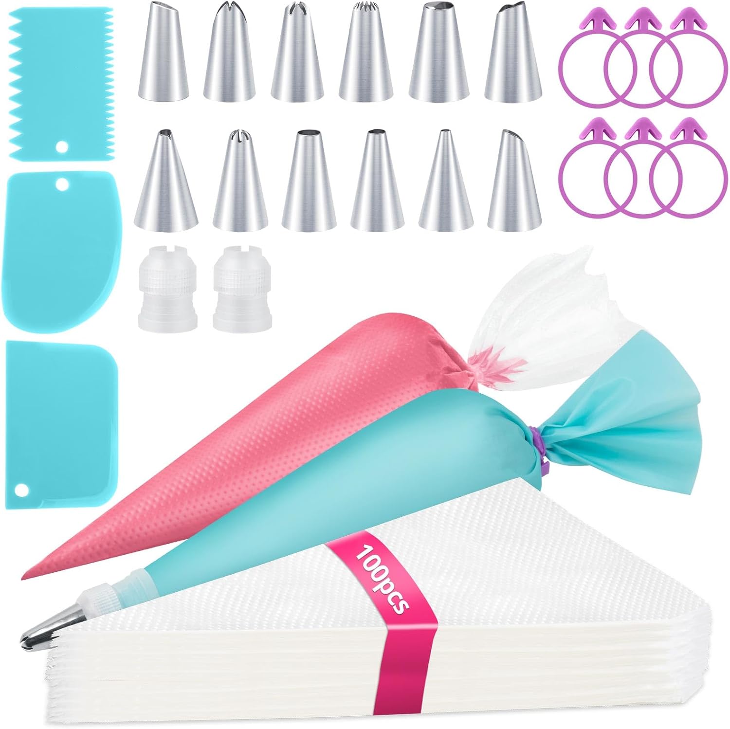 Amazon.com: Azzuro 124PCS Piping Bags and Tips Set, 100PCS 12 Inch ...