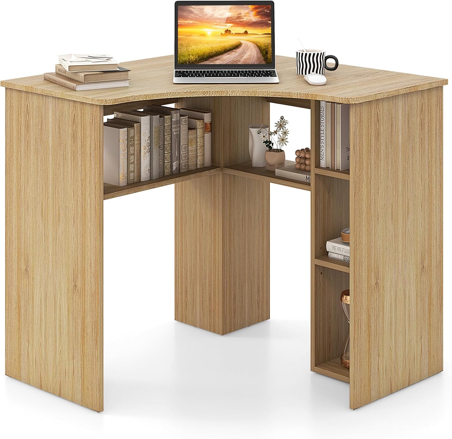 Amazon.com: Tangkula Corner Desk with Storage Shelves, Space-Saving ...
