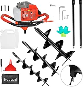 Amazon.com: 72cc 4HP Post Hole Digger Gas Powered, Gas Earth Auger/Ice Auger, with 3 Drill Bits ...