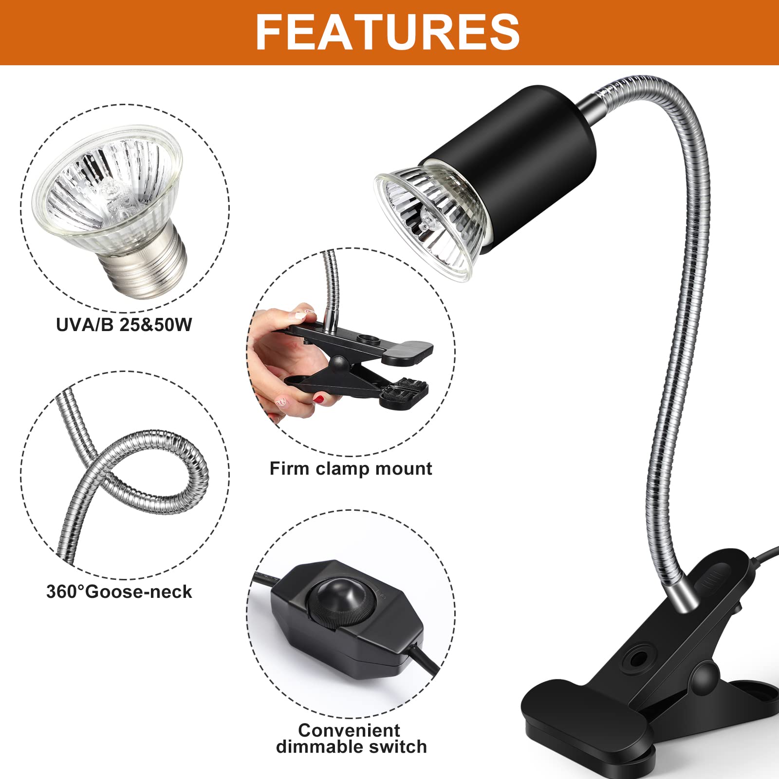 Snapklik.com : 3 Set Reptile Heat Lamp UVA/UVB Turtle Heat Lamp Holder ...
