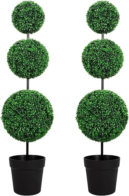 Amazon.com - VIVATREES 4FT Artificial Triple Ball Topiary Trees with ...