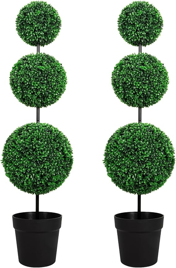 Amazon.com - VIVATREES 4FT Artificial Triple Ball Topiary Trees with ...