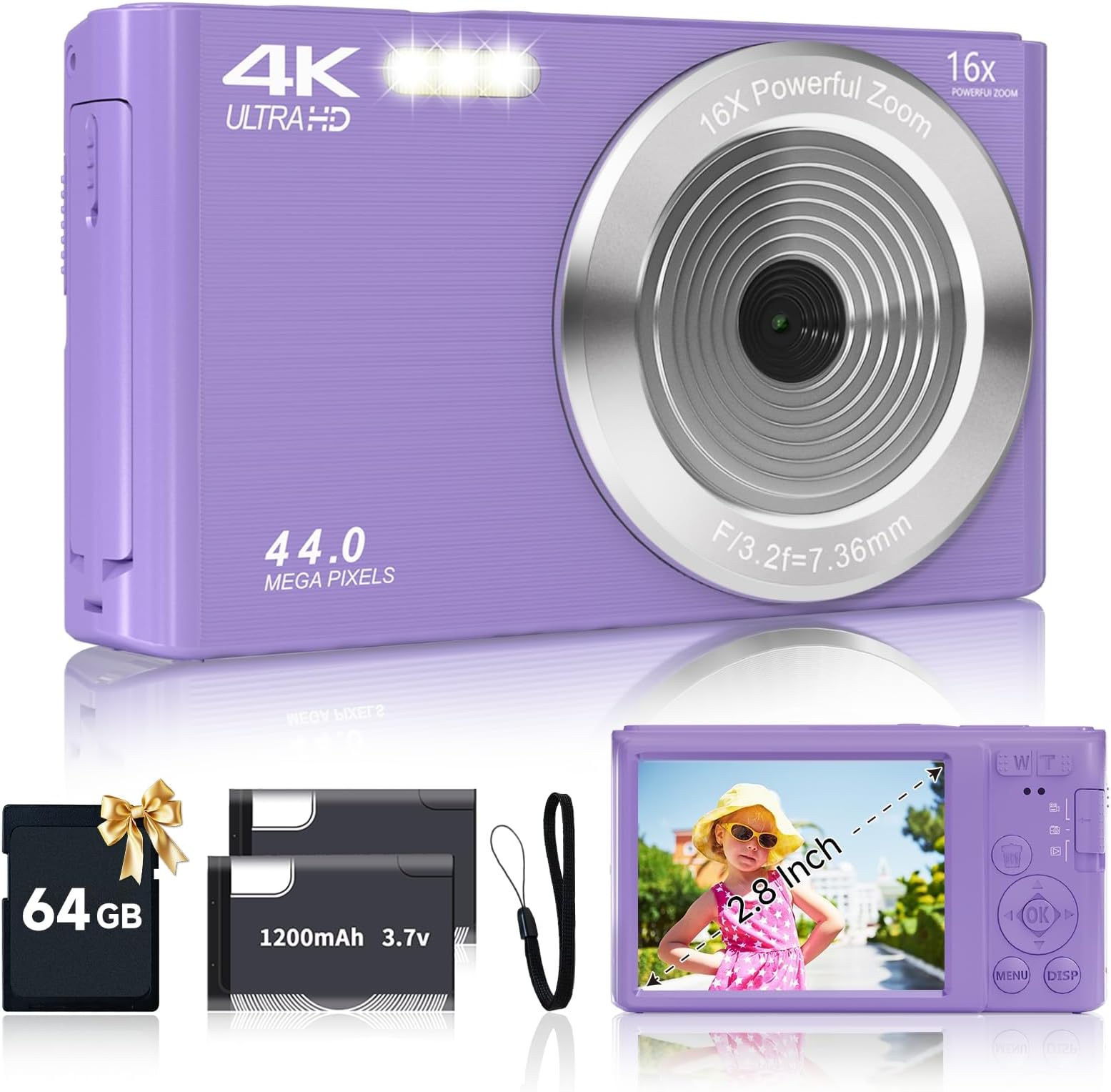 Amazon Canada: Digital Camera for Teens, FHD 4K 44MP Digital Camera Purple with 64GB SD Card 16X ...
