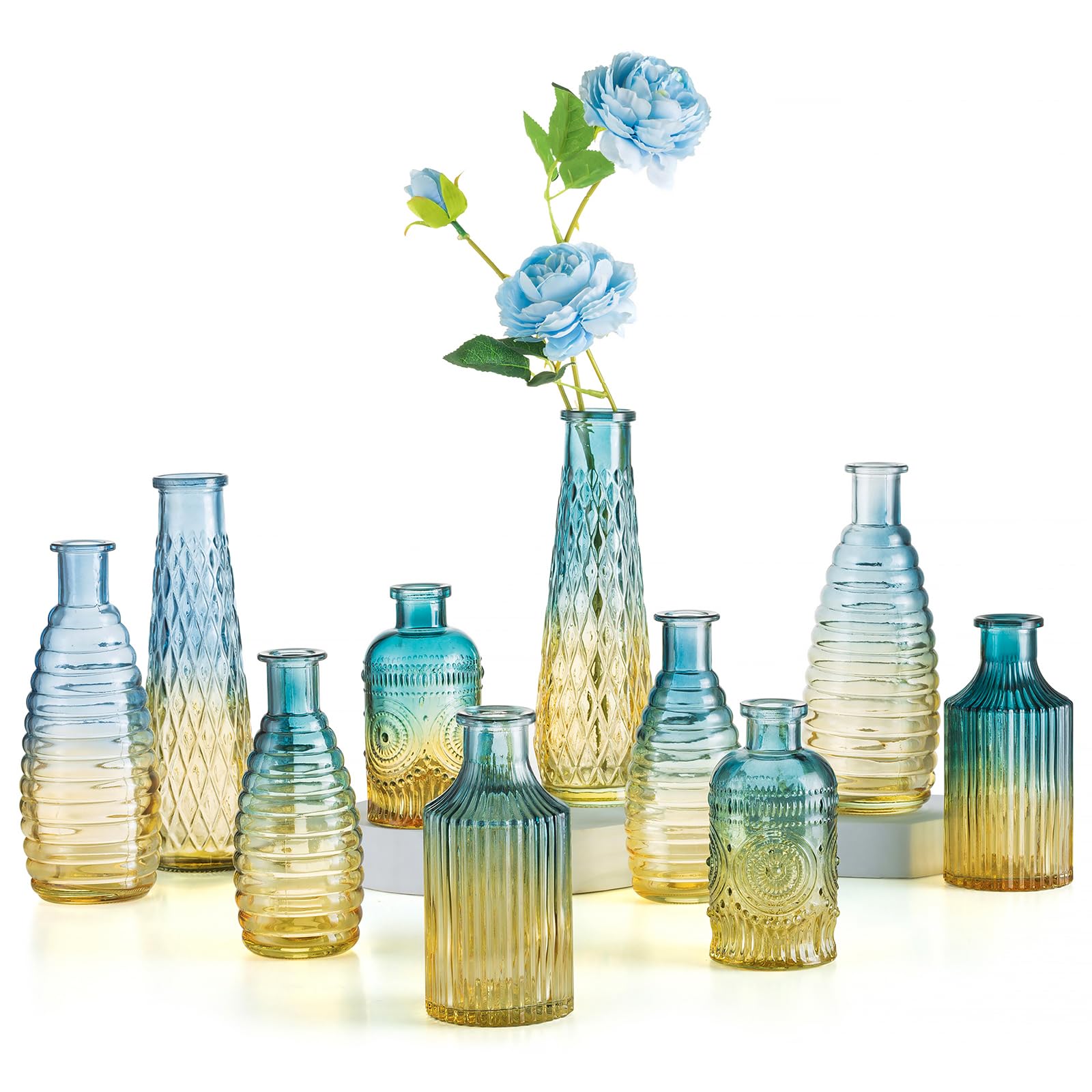 Colored Small Glass Vases for Centerpieces - Hewory 10pcs Blue Yellow ...
