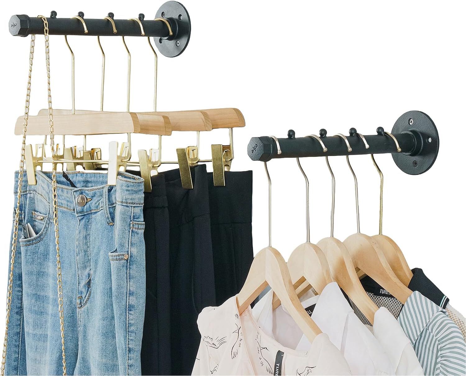 Amazon.com: 2 Pcs Industrial Pipe Clothing Bar,Wall Mount Clothes Rack ...