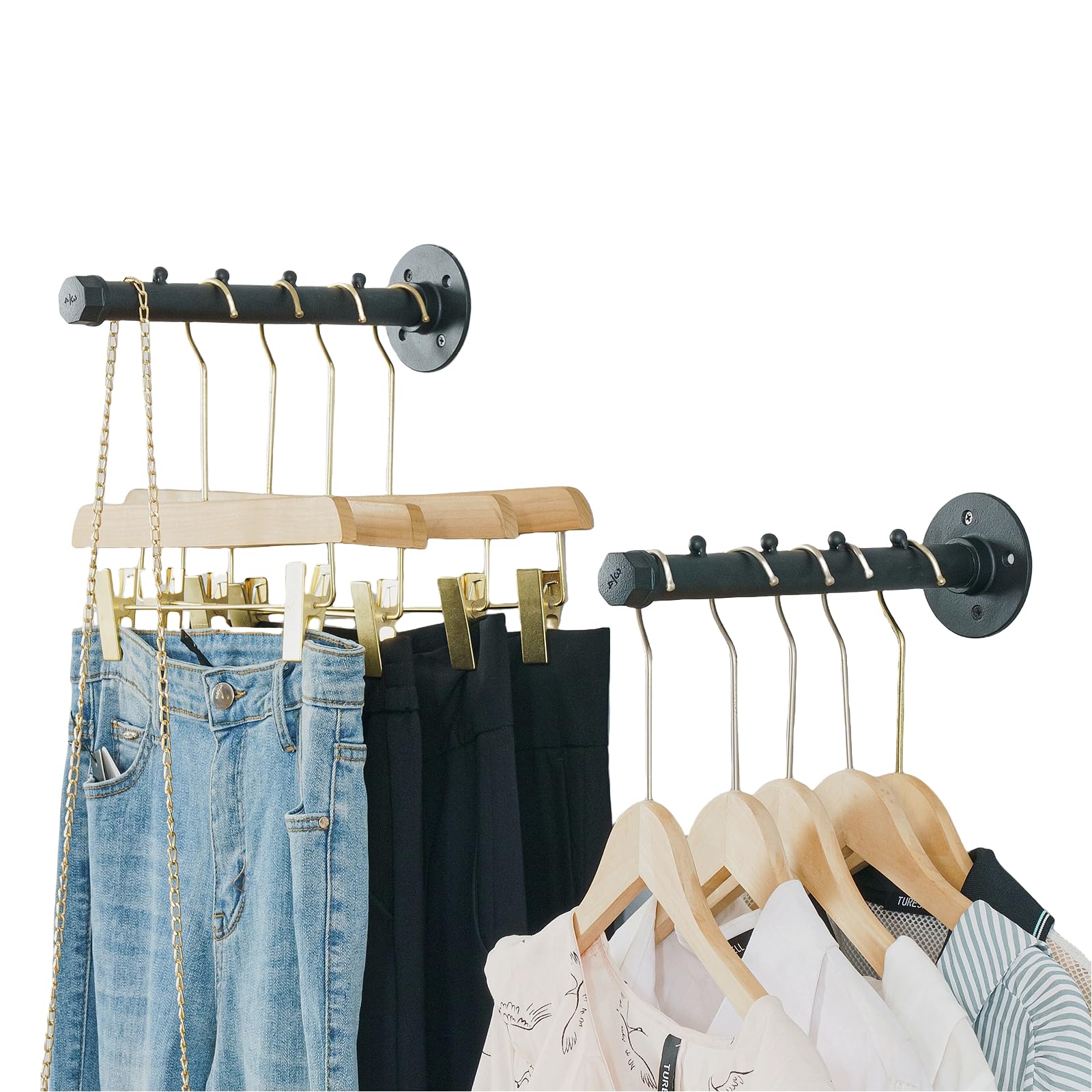 Amazon.com: 2 Pcs Industrial Pipe Clothing Bar,Wall Mount Clothes Rack ...