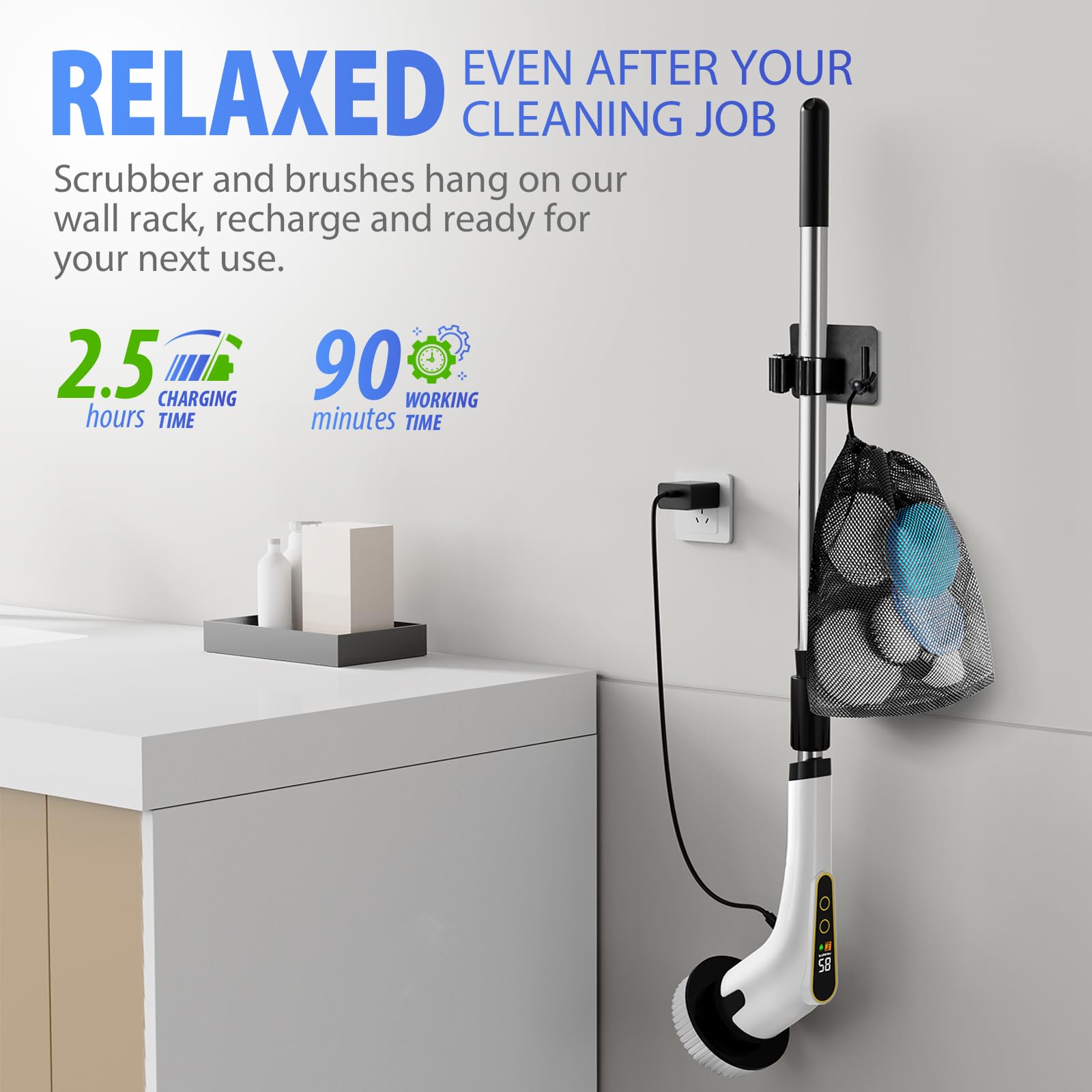 Electric Spin Scrubber for Cleaning, Cordless Scrub Brush with ...