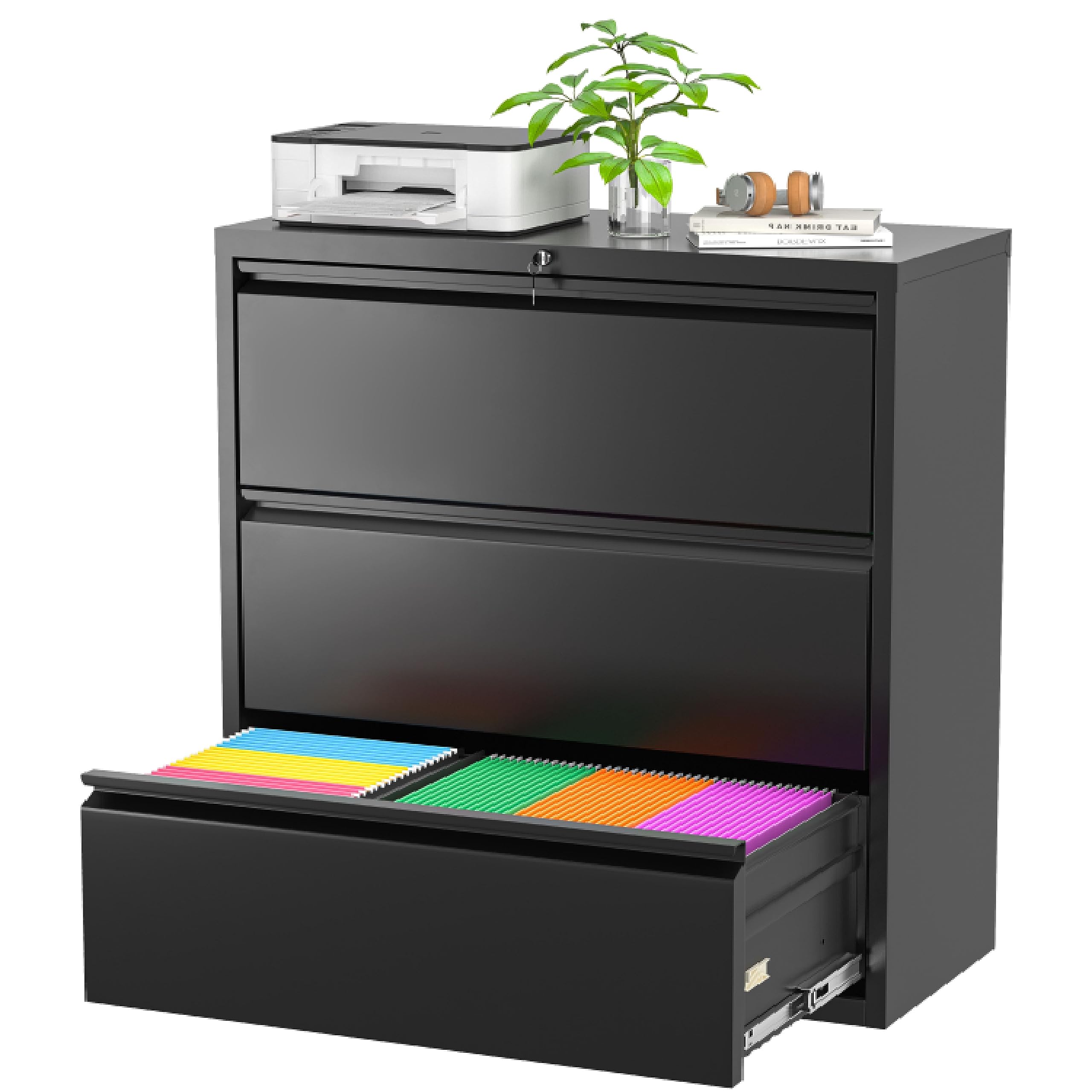 Lateral Black Filing Cabinet 3 Drawer; Black *heavy duty filing* letter ...