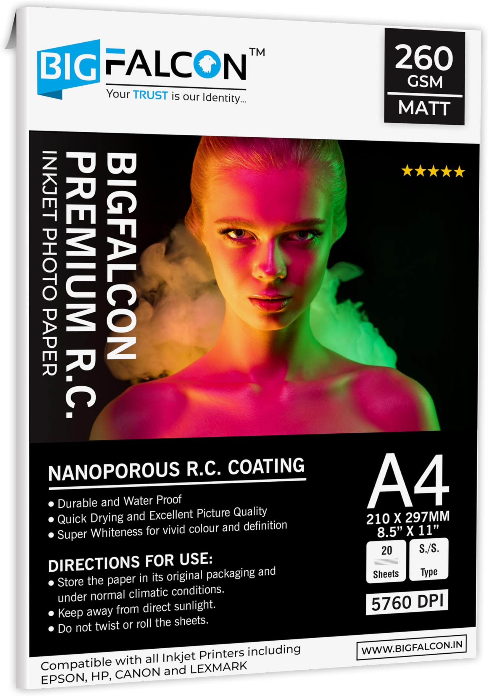 BIGFALCON Premium MATT Photo Paper 260 GSM A4 Size (210x297mm) RC Resin ...