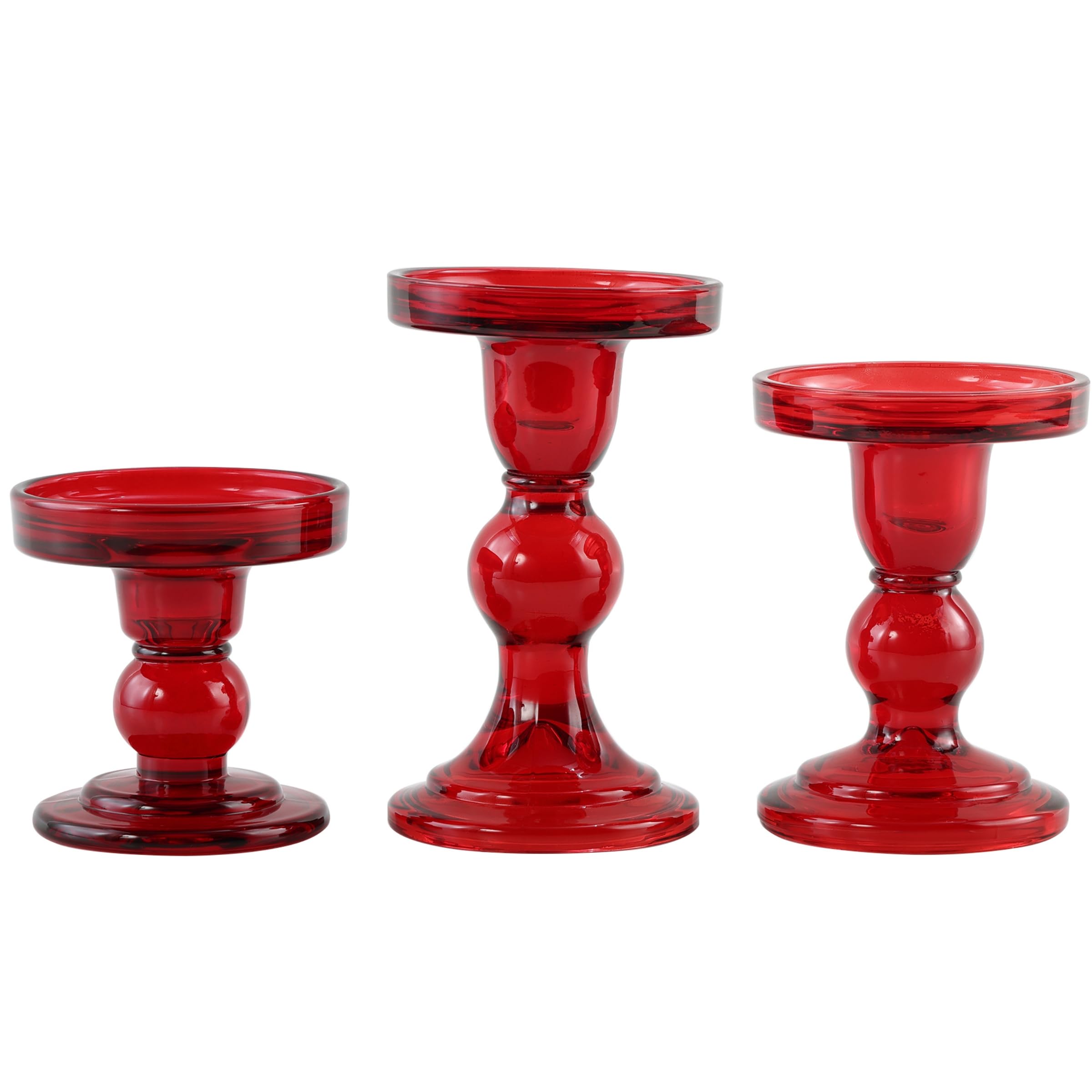 Snapklik.com : 3 Pcs Red Glass Candle Holder Set Clear, Christmas ...