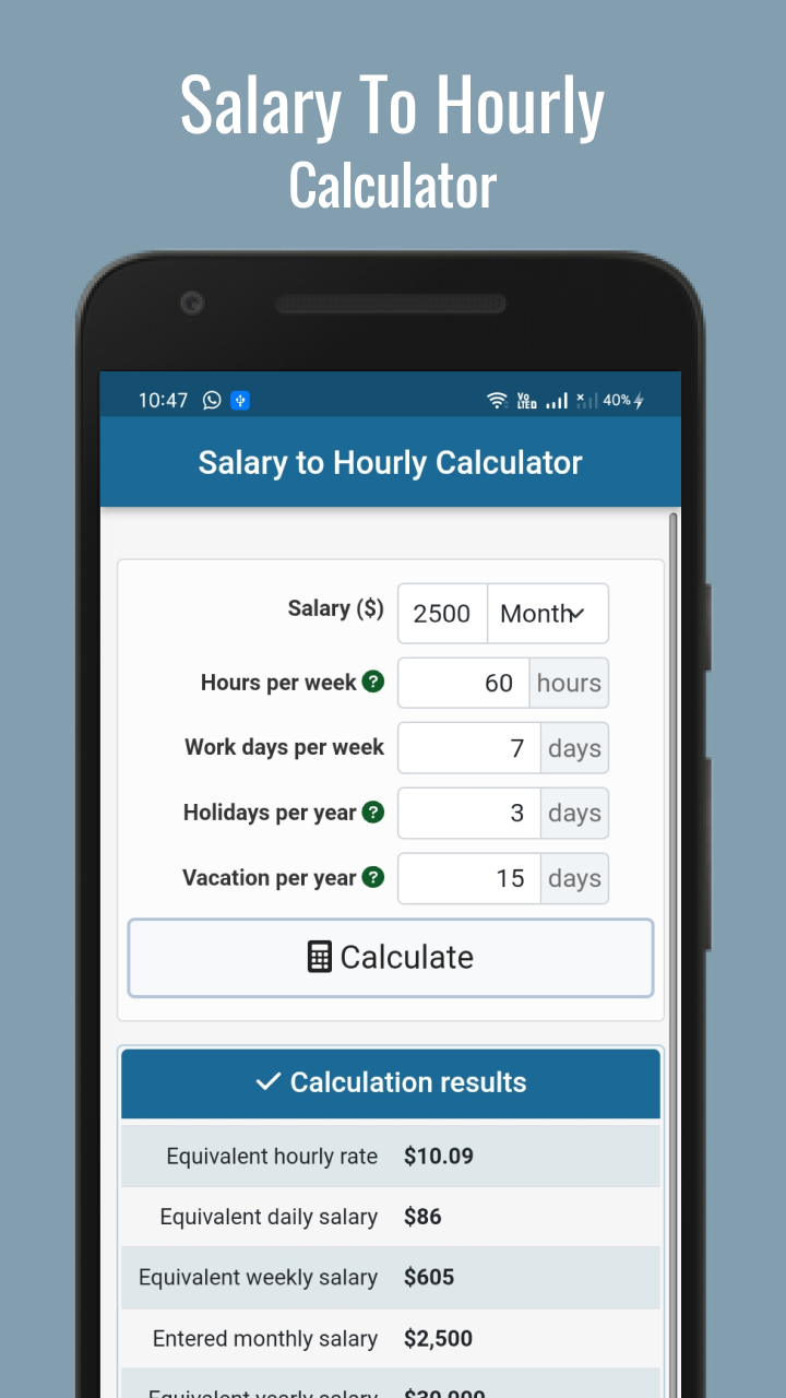 Salary to Hourly Calculator:Amazon.de:Appstore for Android