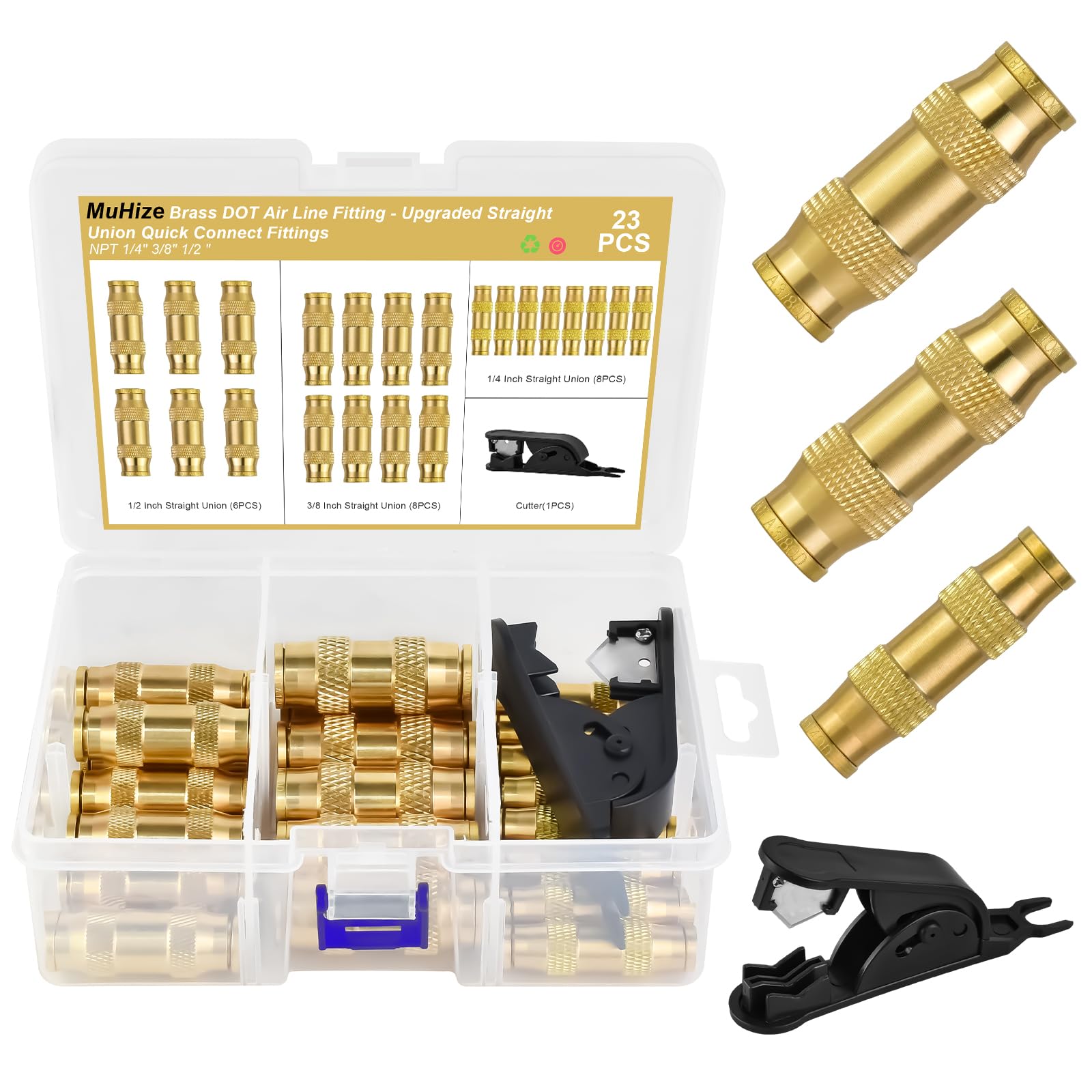 Snapklik.com : 23Pcs Brass DOT Air Line Fittings Kit - Upgraded 1/4" 3/ ...