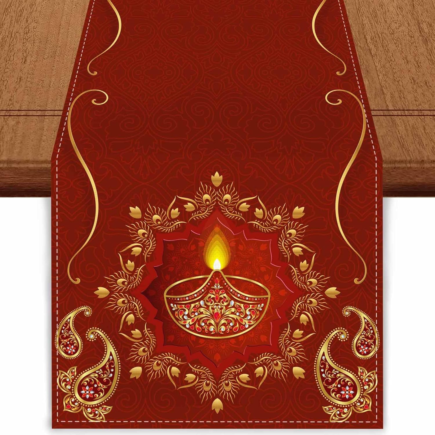 Amazon.com: Linen Diwali Table Runner and Tablecloth - Indian Diwali ...