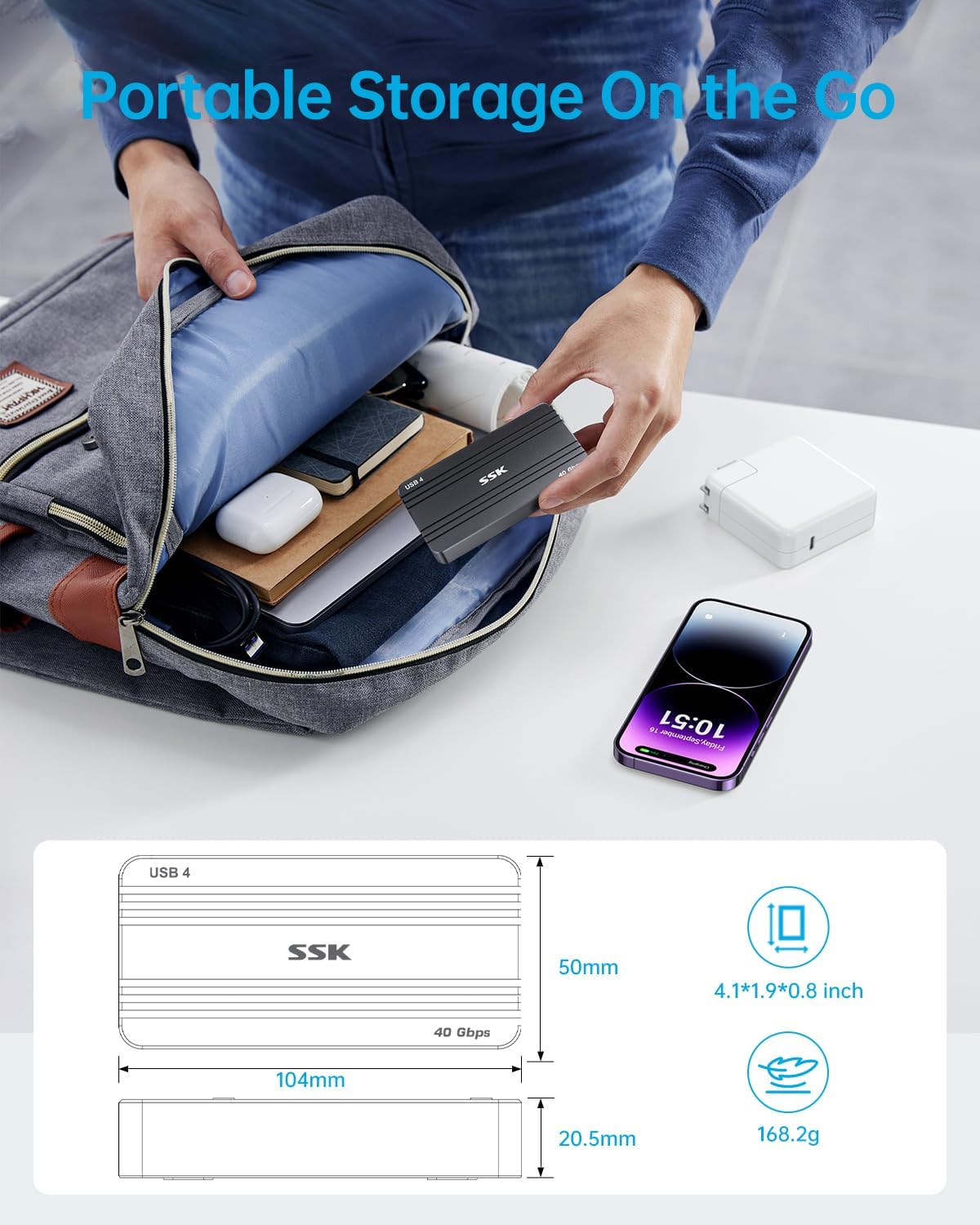 SSK M.2 SSD Enclosure 40Gbps, PCIe4 NVMe to USB4 NVMe Enclosure USB C ...