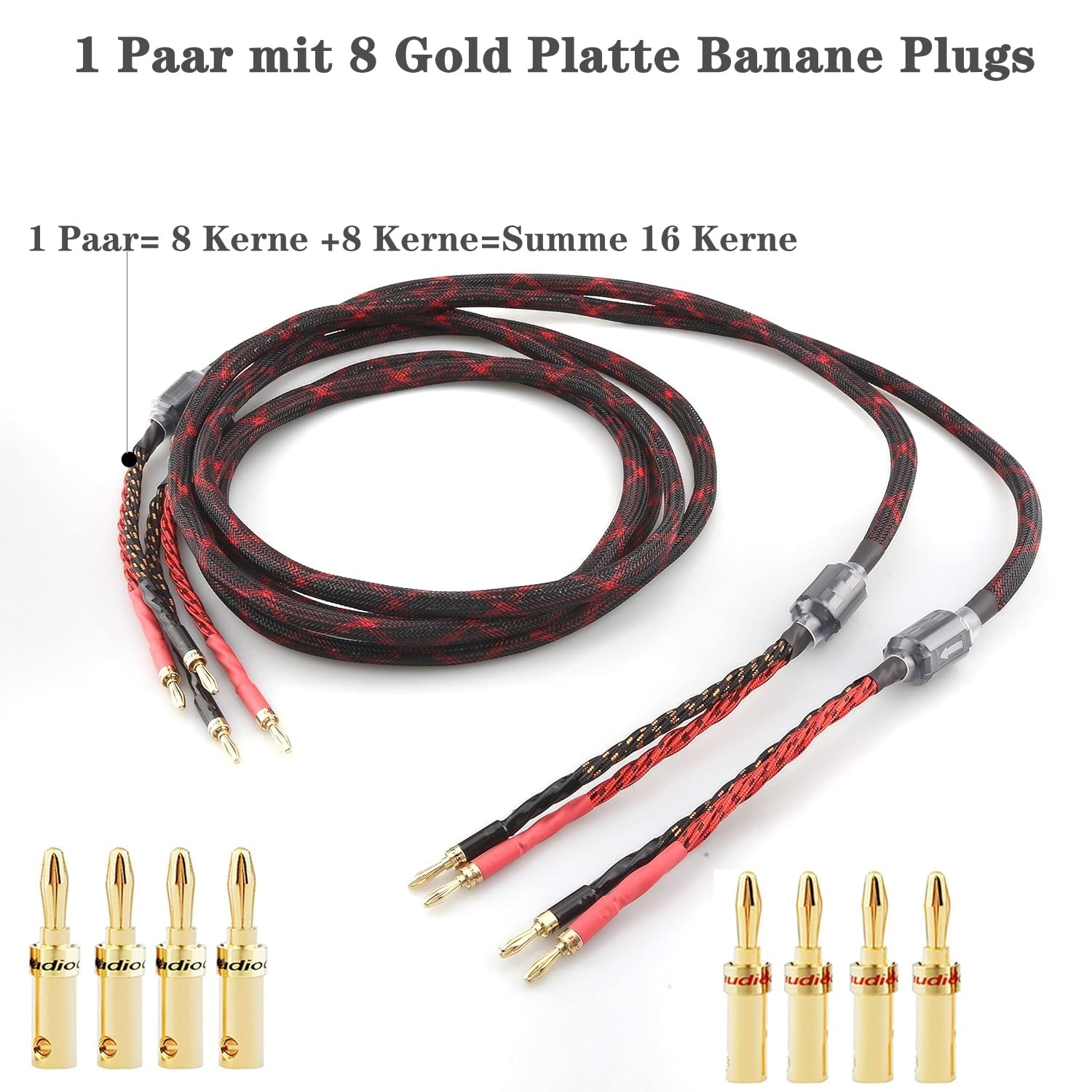 Speaker Cable Banana Plug Speaker, 1 Pair HiFi OFC Braid Speaker Cable ...