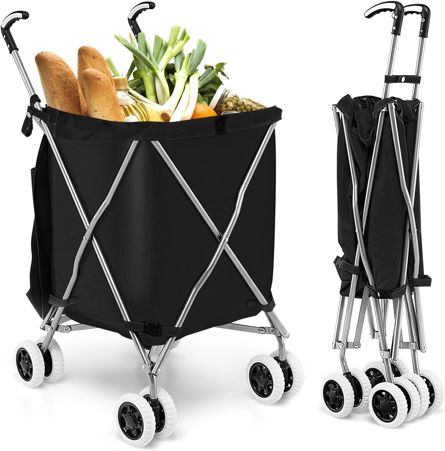 Amazon.com: COSTWAY Folding Shopping Cart, Portable Grocery Cart on ...