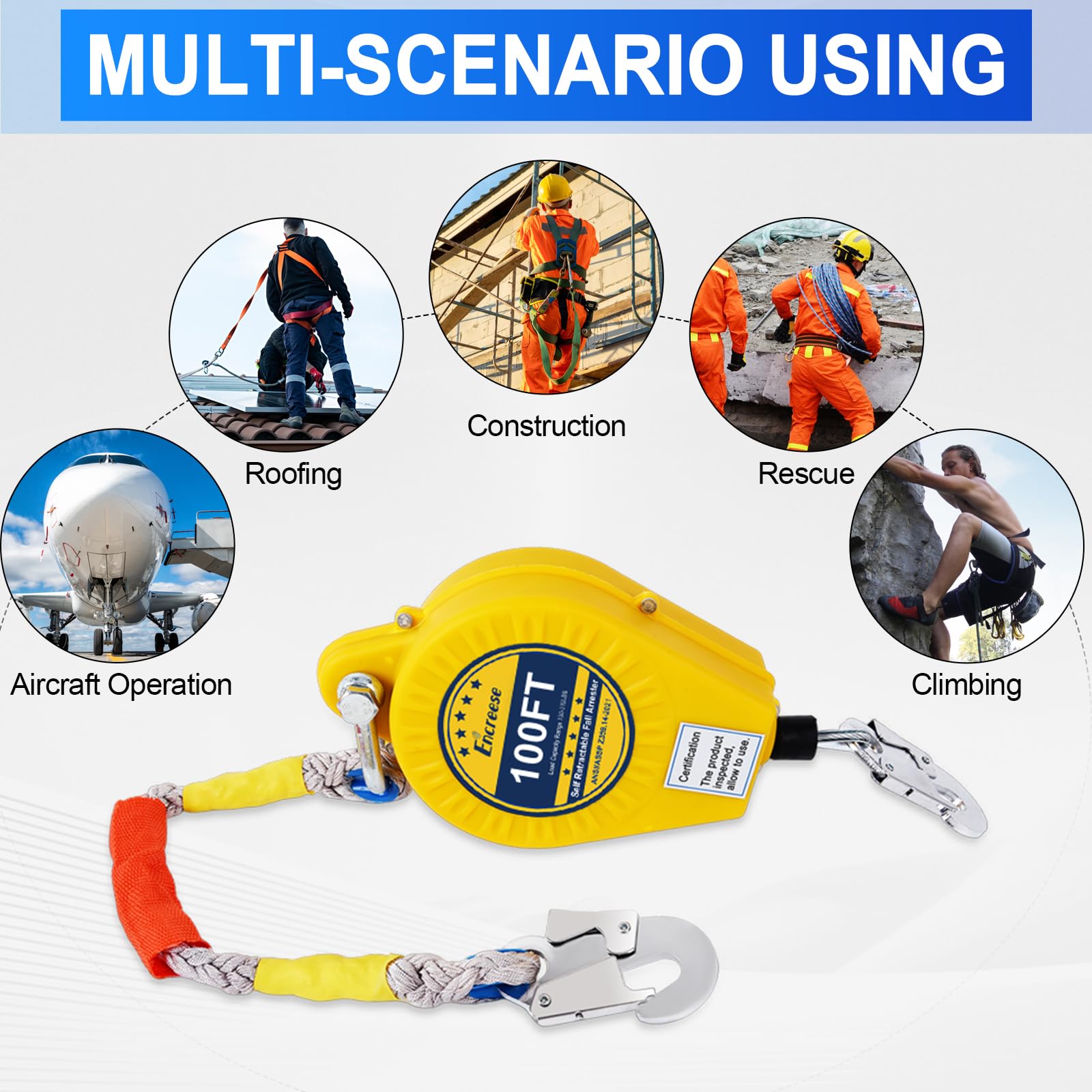 Safety Harness Encreese Self-Retractable Fall Arrester 23FT Double ...