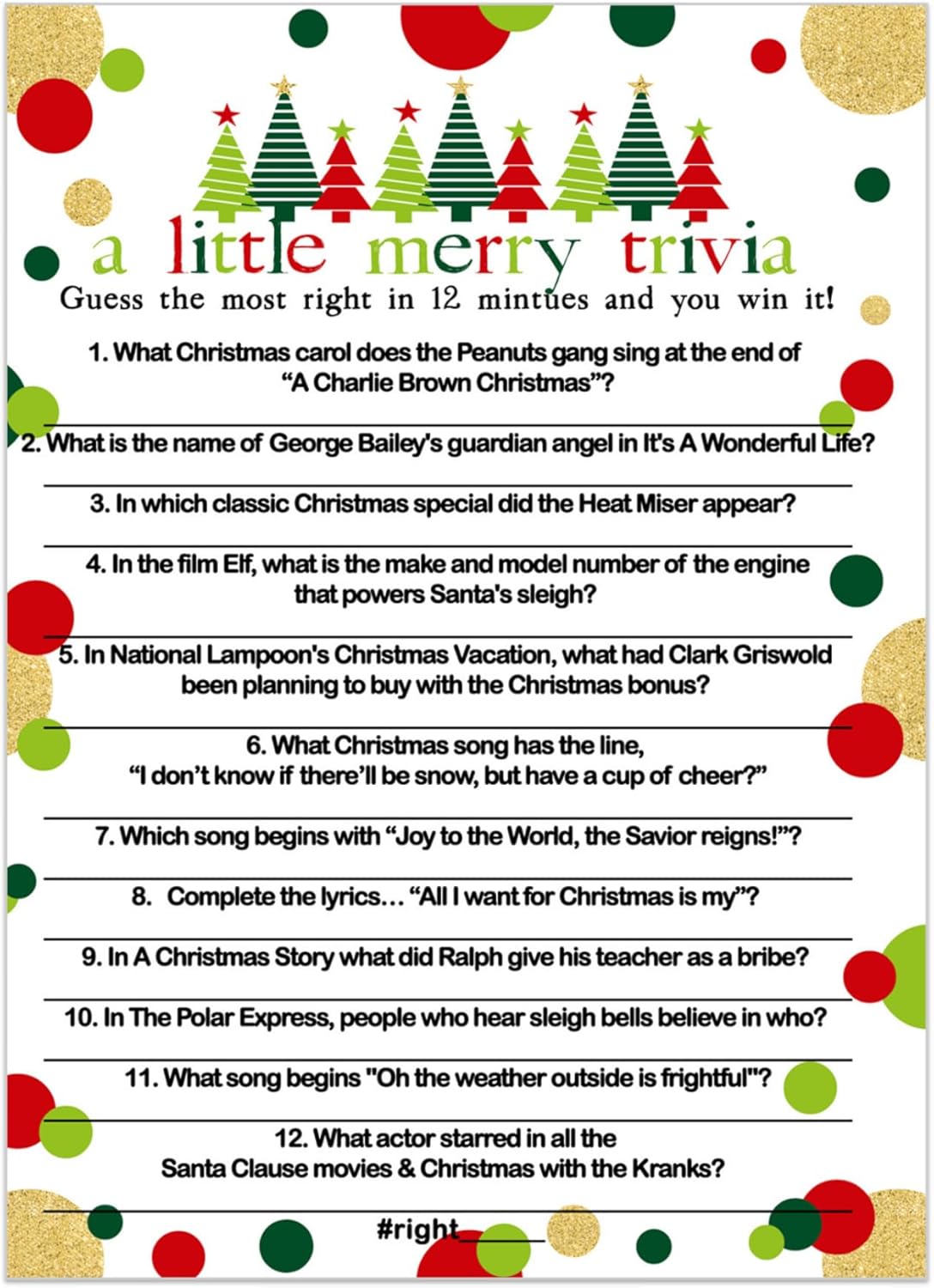 Amazon.com: Jolly Trees Christmas Trivia Game Holiday Party Movie and ...