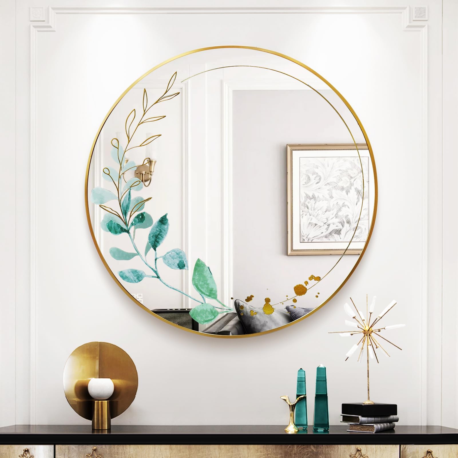 Amazon.com: Uaeoo Large Wall Mirror Decorative,3D Print Round Gold ...