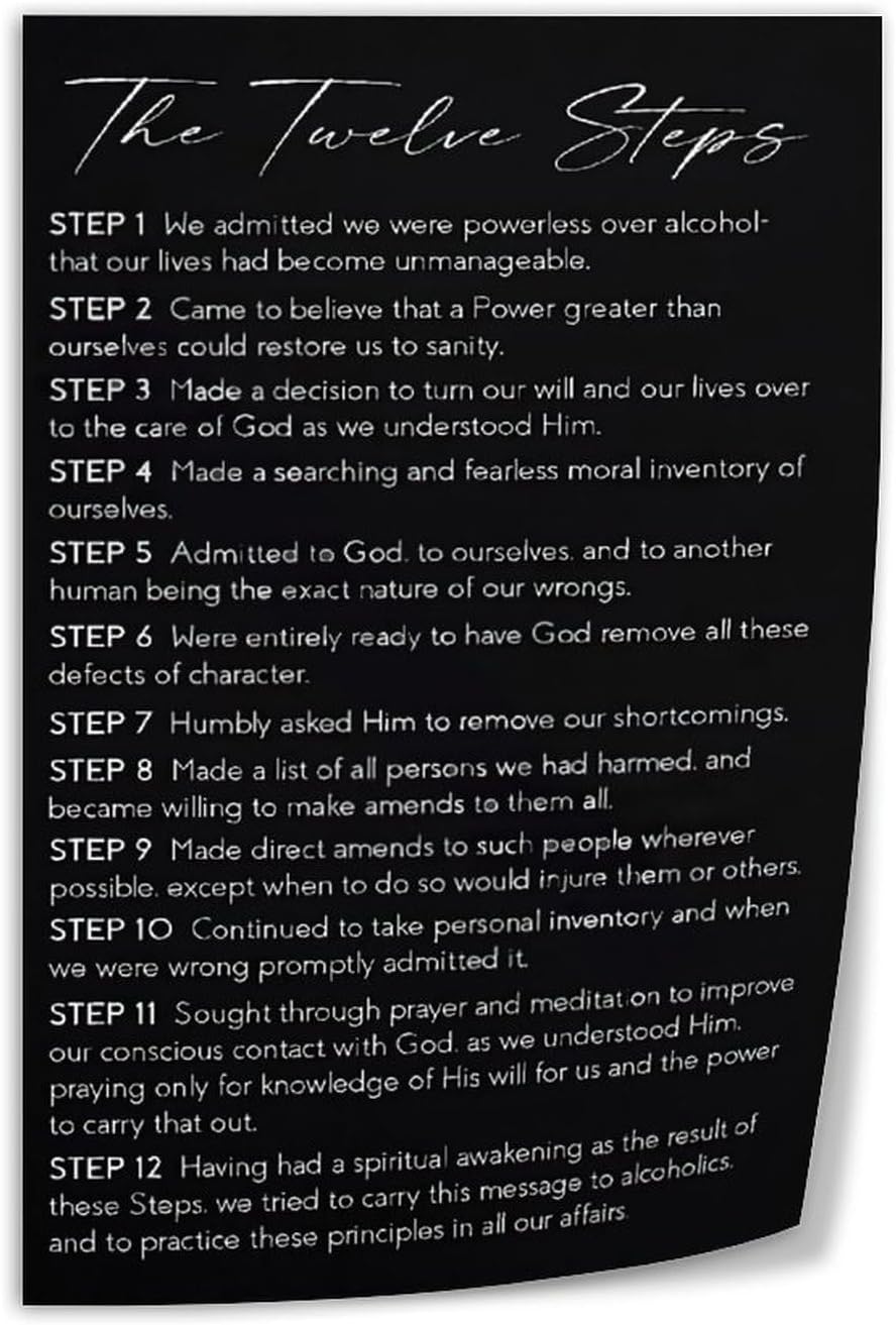 Amazon.com: Alcoholics Anonymous 12 Steps Poster - Canvas Print Wall ...