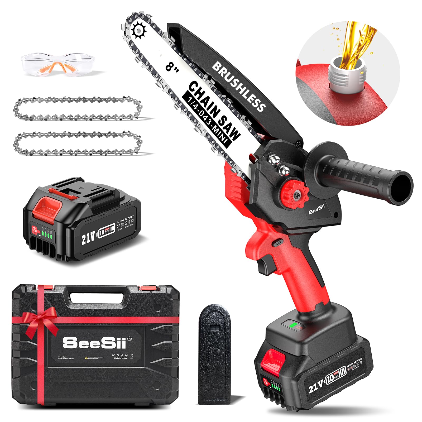 Snapklik.com : Seesii Mini Chainsaw, 8 Inch Electric Battery Chainsaw ...