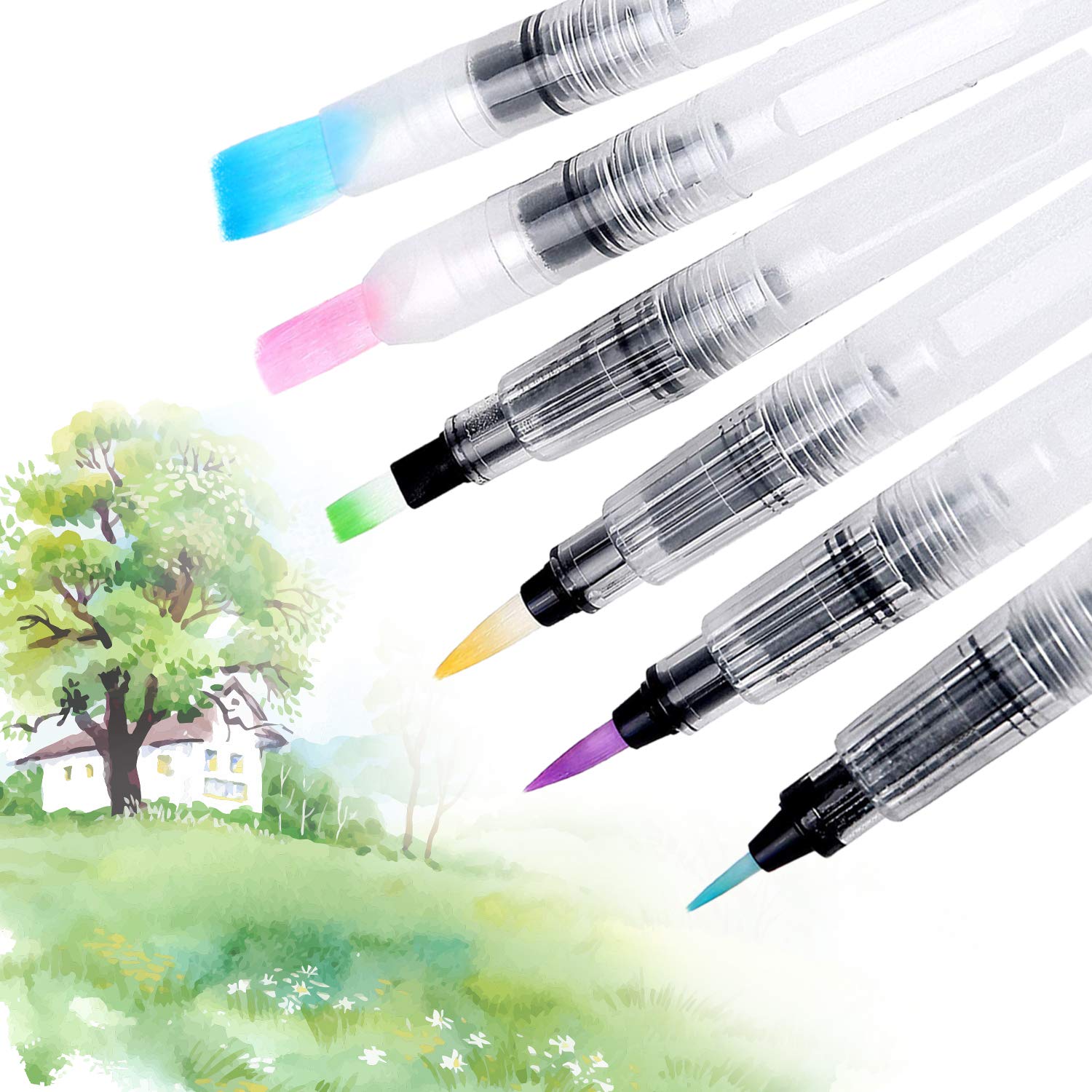 Watercolour Brush Pens 6 Set Ohuhu Water Colouring Brushes Refillable ...