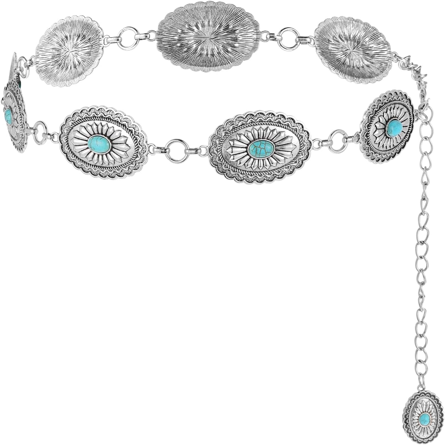 Andibro Western Metal Turquoise Chain Belt for Women, Boho Waist Chain ...