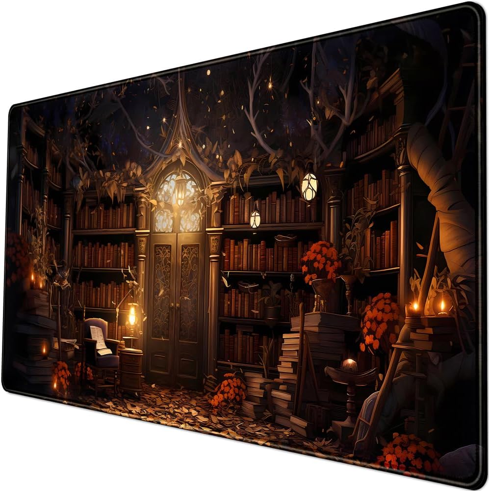 Amazon.com: Medieval Bookshelf Desk Pad Mat Vintage Gothic Bookcase ...