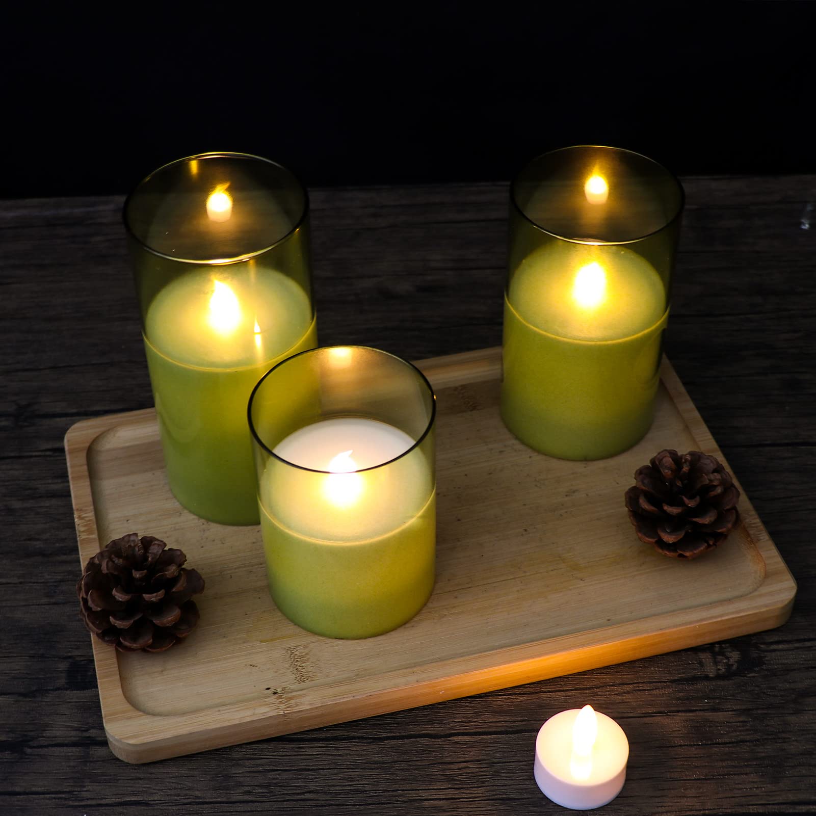 Snapklik.com : GenSwin Green Glass Battery Operated Flameless Led Candles