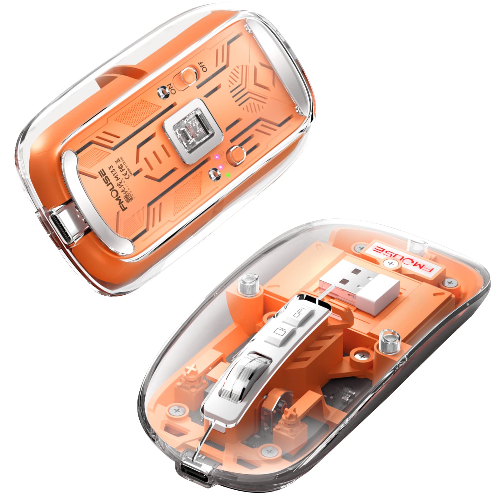 Transparent Wireless Mouse BT5.1/2.4G Bluetooth Mouse Rechargeable Mute ...