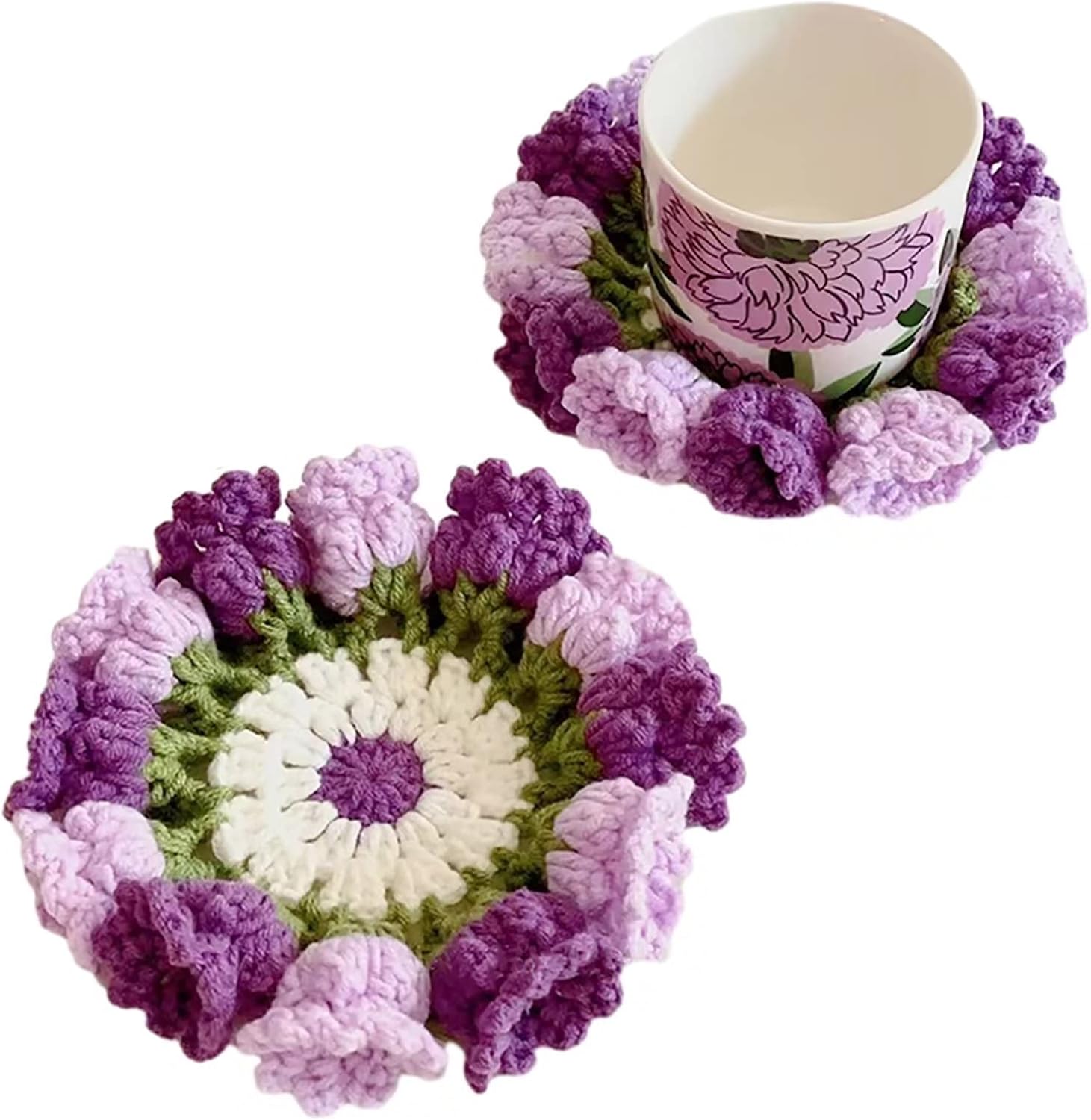 Amazon.com: Emivery Crochet Flower Coasters, Handmade Floral Coasters ...