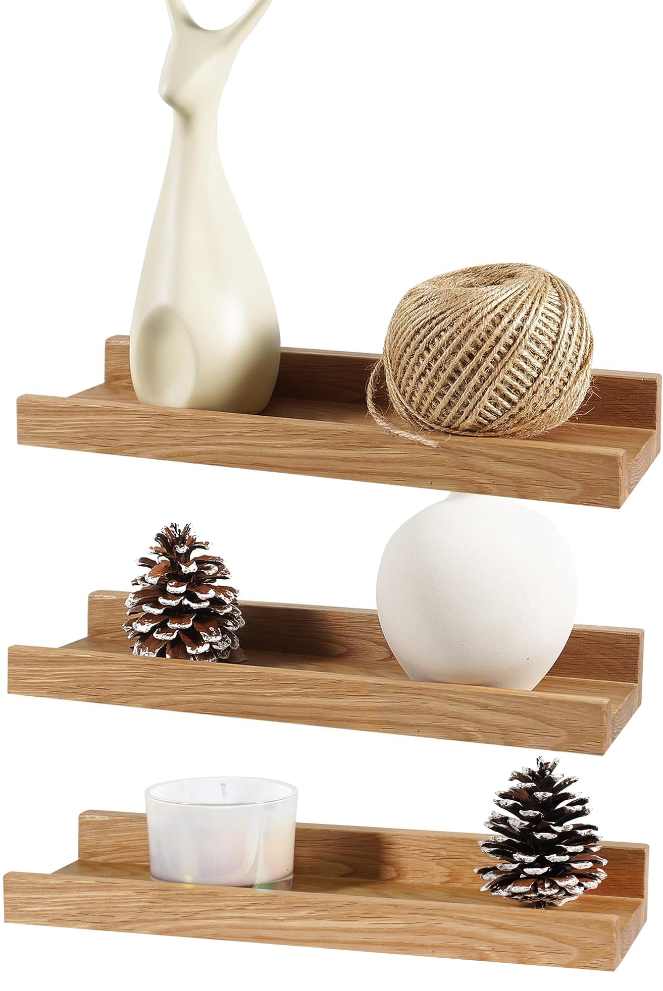 Amazon.com: Recogwood 12 Inch Floating Shelves Wall Mounted, Solid Oak ...