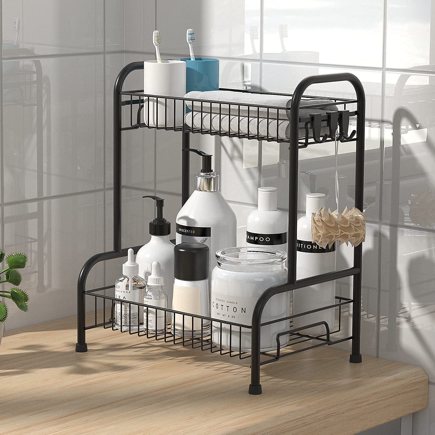 Bathroom Counter Organizer Rack With Toiletries Basket,Two Tier ...