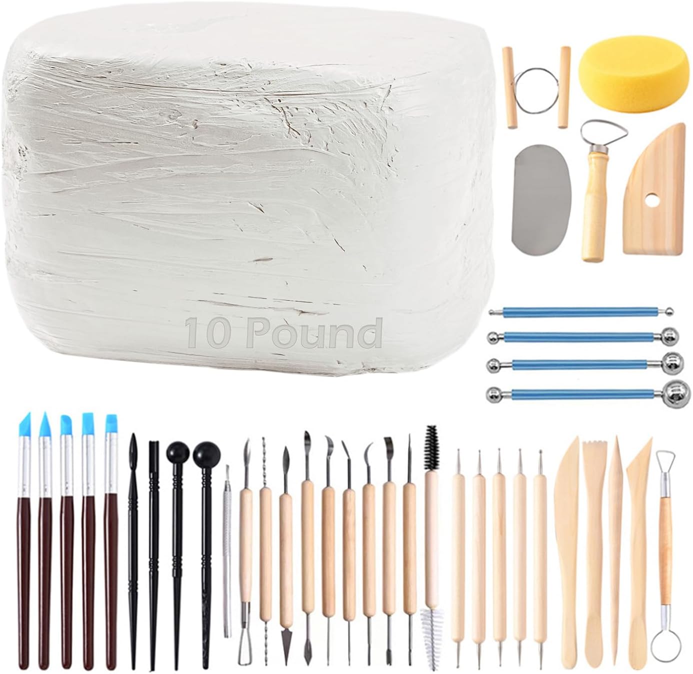 ReArt Natural Air-Dry Clay, Pottery Clay10LBs with 40 Pcs Pottery Tools ...