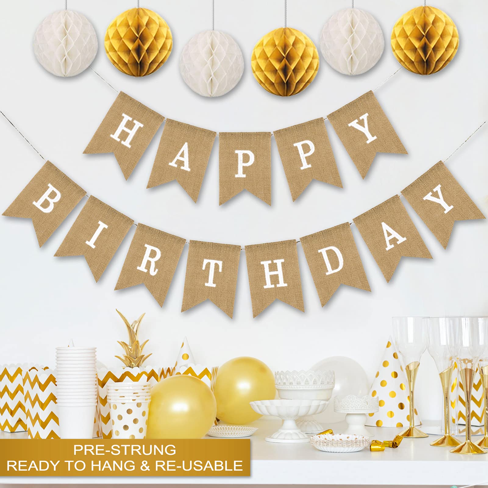 Snapklik.com : Burlap Happy Birthday Banner Rustic Birthday Decorations ...