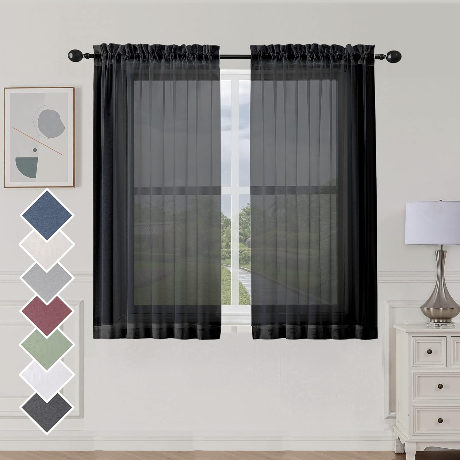 Amazon.com: Aiyufeng Black Curtains Sheer - Farmhouse Semi Sheer Window ...