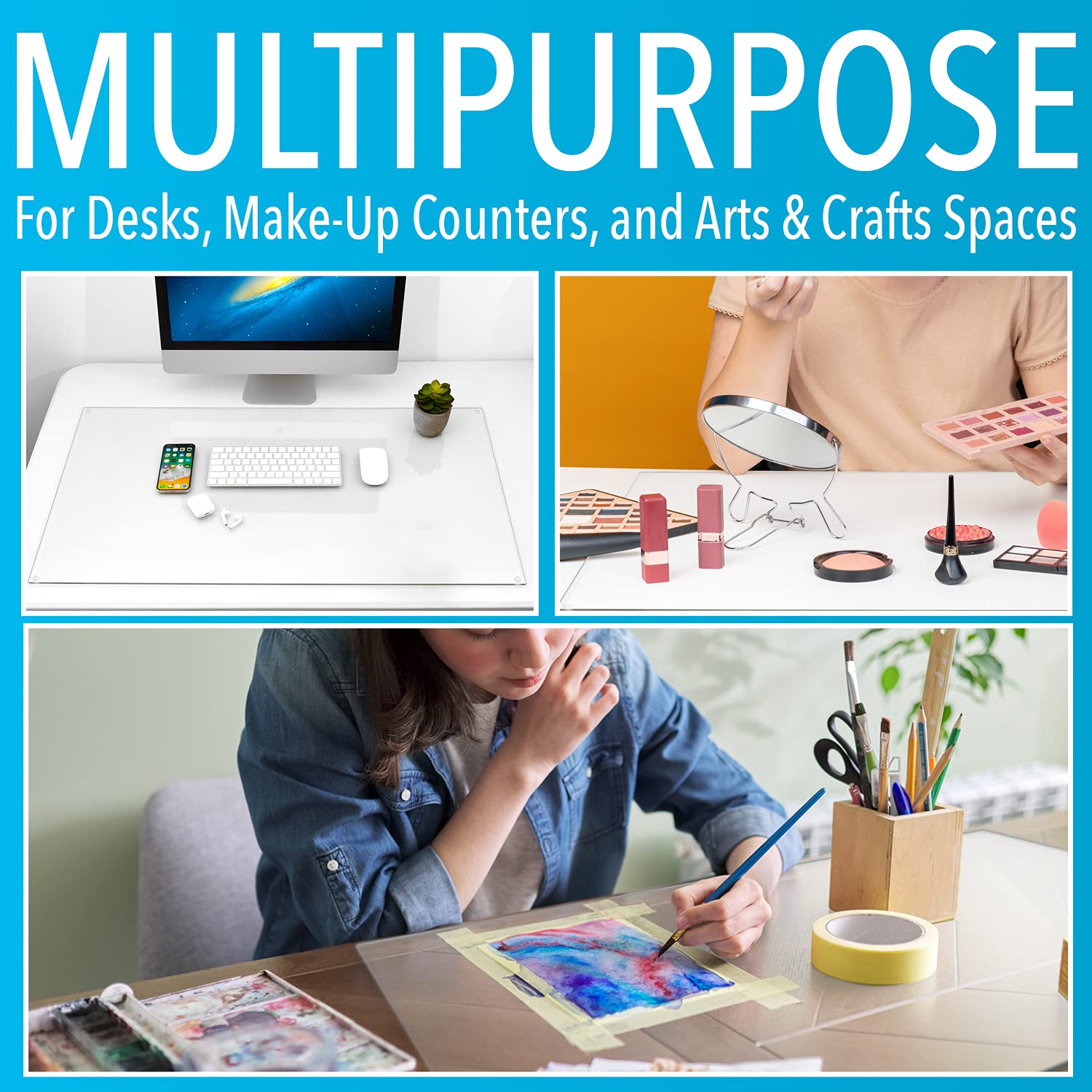 20" x 36" Tempered Glass Desk Mat to Protect Your Desk - Sleek Glass ...