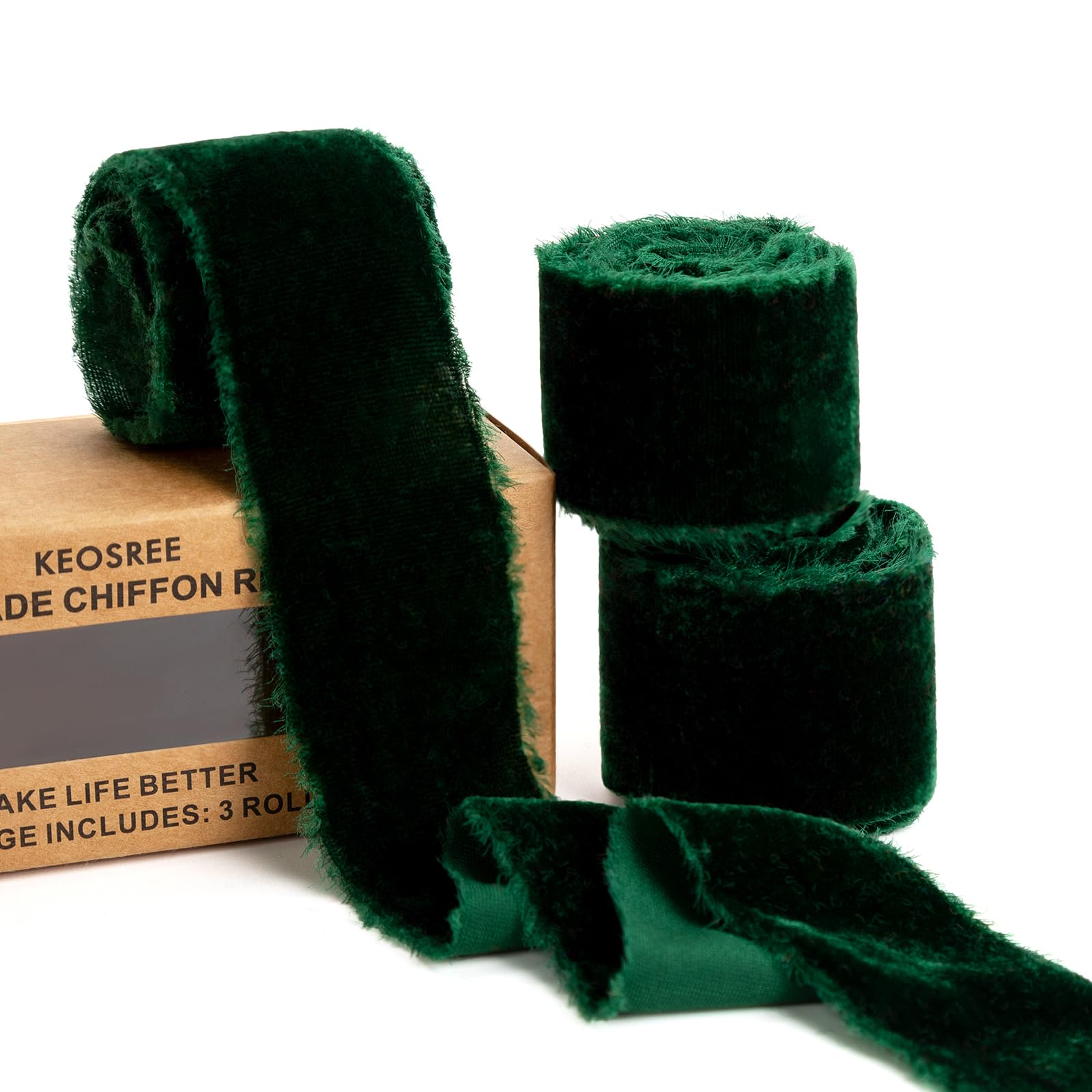Amazon.com: KEOSREE Green Velvet Ribbon,Handmade Frayed Fabric Ribbon ...