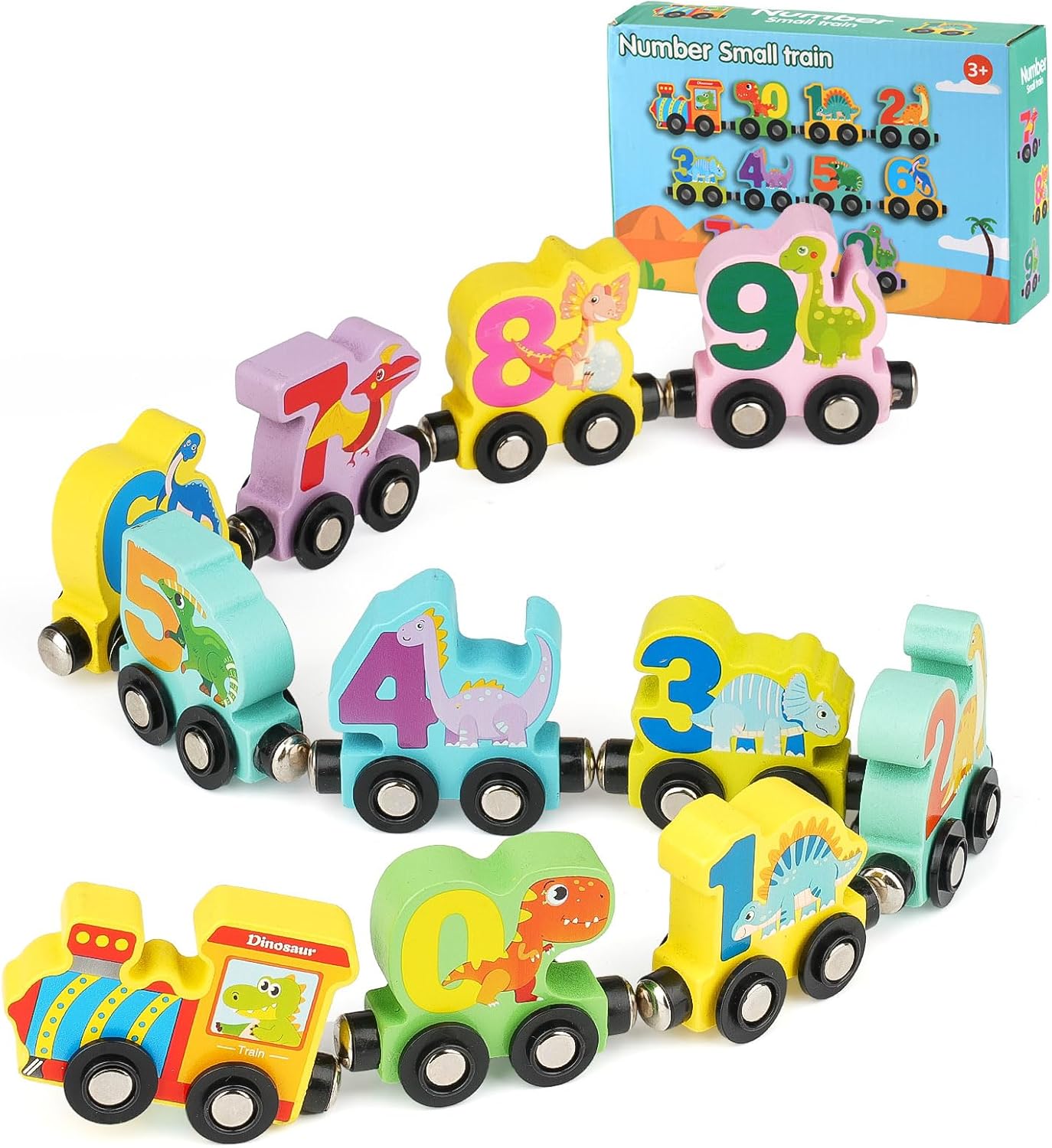 Wooden Dinosaur Number Train，Toddler Wooden Train Set Dinosaur Toys ...