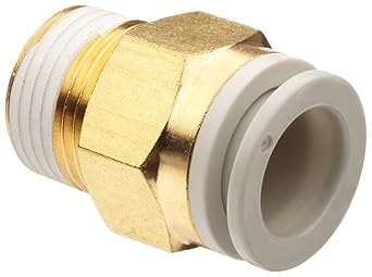 SMC KQ2H06-01AS Brass Push-to-Connect Tube Fitting with Sealant, Adapter, 6 mm Tube OD x 1/8 ...