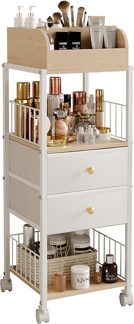 Amazon.com: Floor Makeup Organizer Storage Cart - Rolling Makeup Cart ...