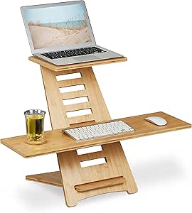 Relaxdays Standing Desk Attachment, Bamboo, 2 Shelves, Height ...