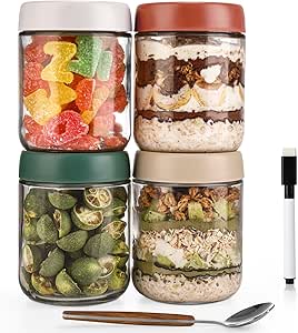Amazon.com: DIMBRAH Overnight Oats Containers with Lids,16oz Glass Jars with Lids - Set Of 4 ...
